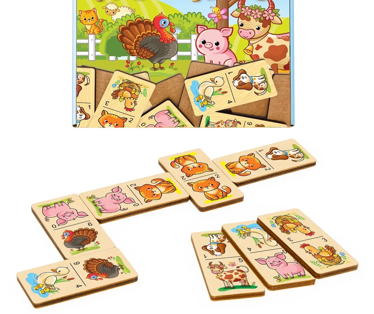 Wood domino games - farm animals Wooden Montessori Puzzle - Inspire Uplift