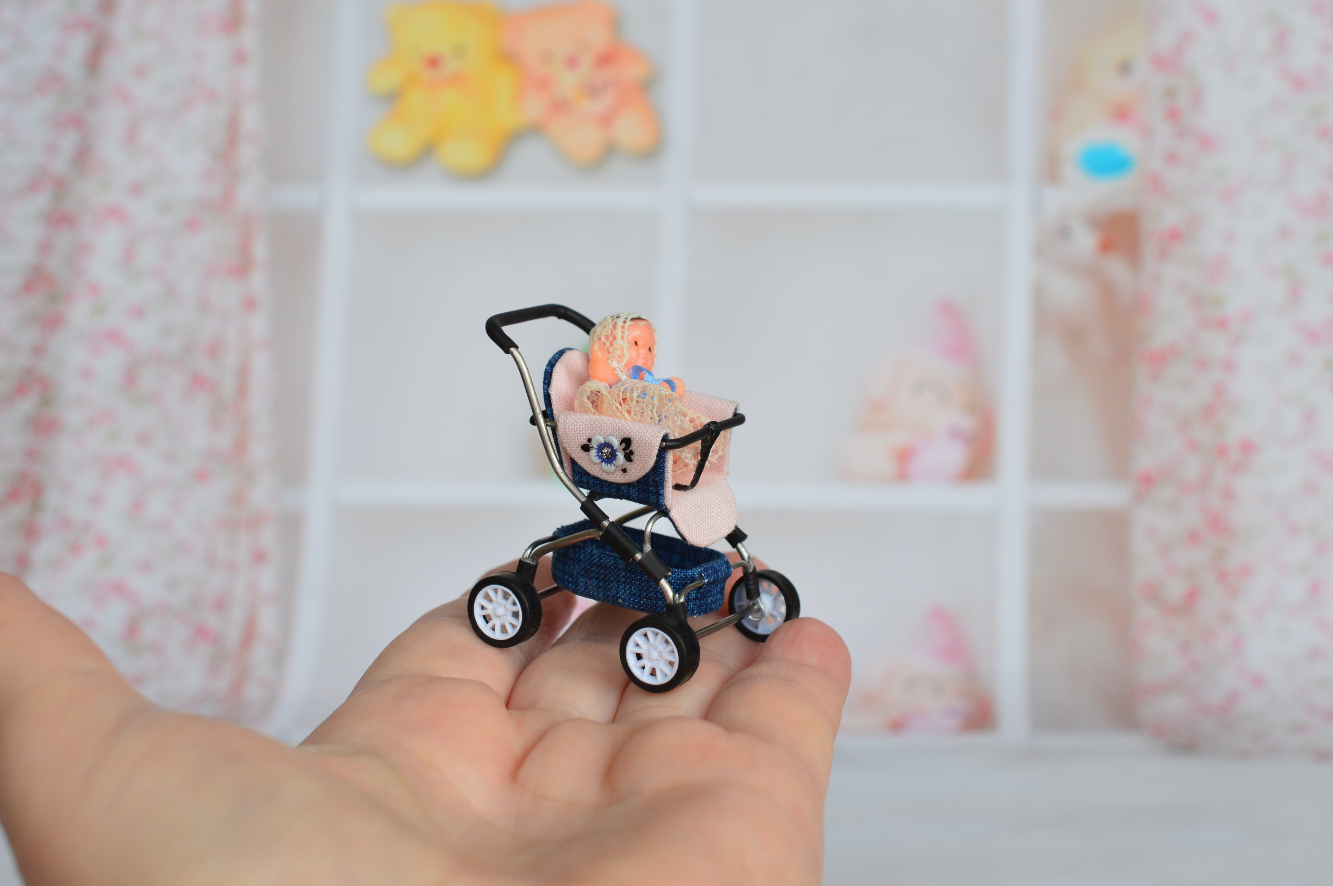 Miniature toy doll stroller in 1/24 scale. Complete with bab | Inspire ...