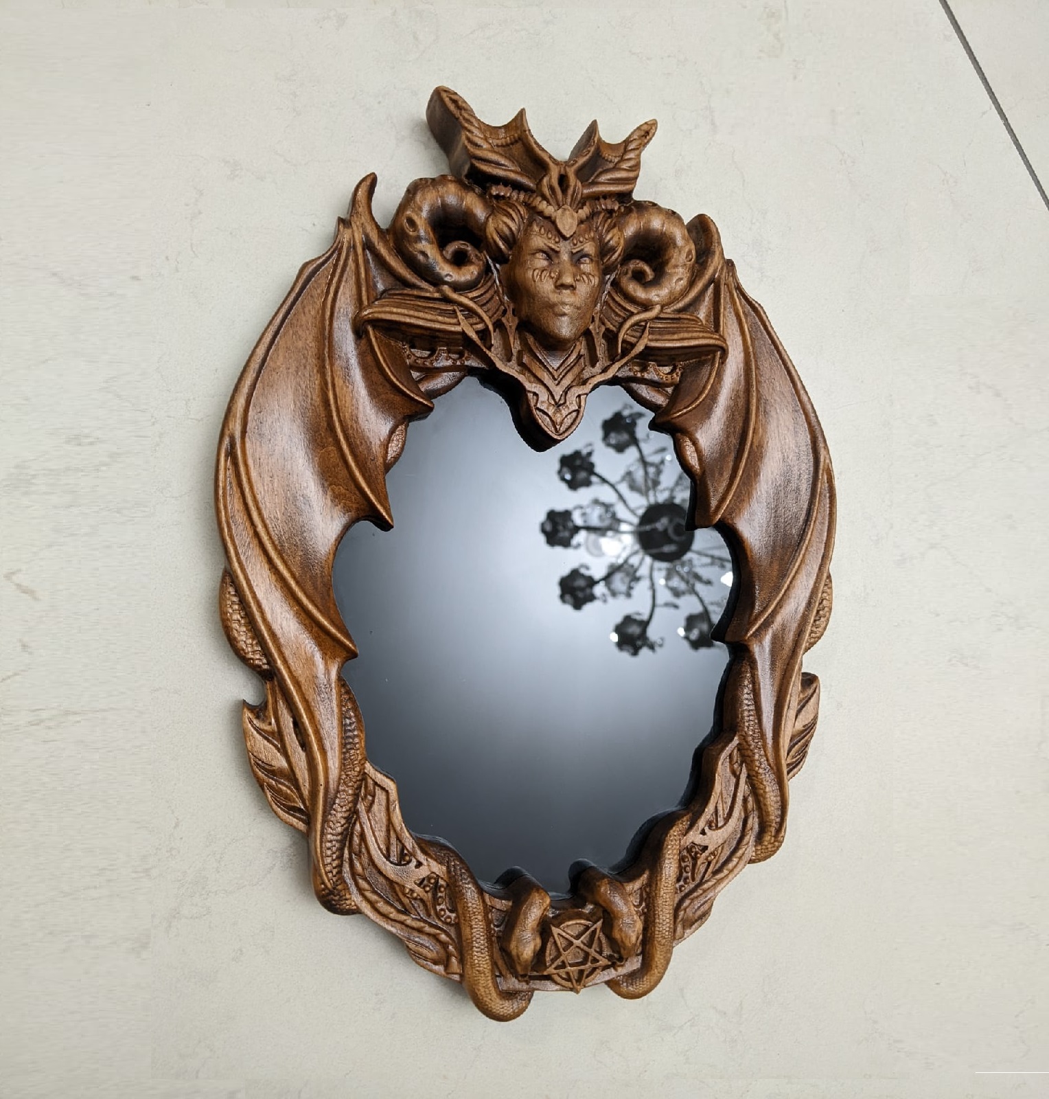 Gift idea, Lilith goddess Wall Mirror Carved On Wood, Black - Inspire ...