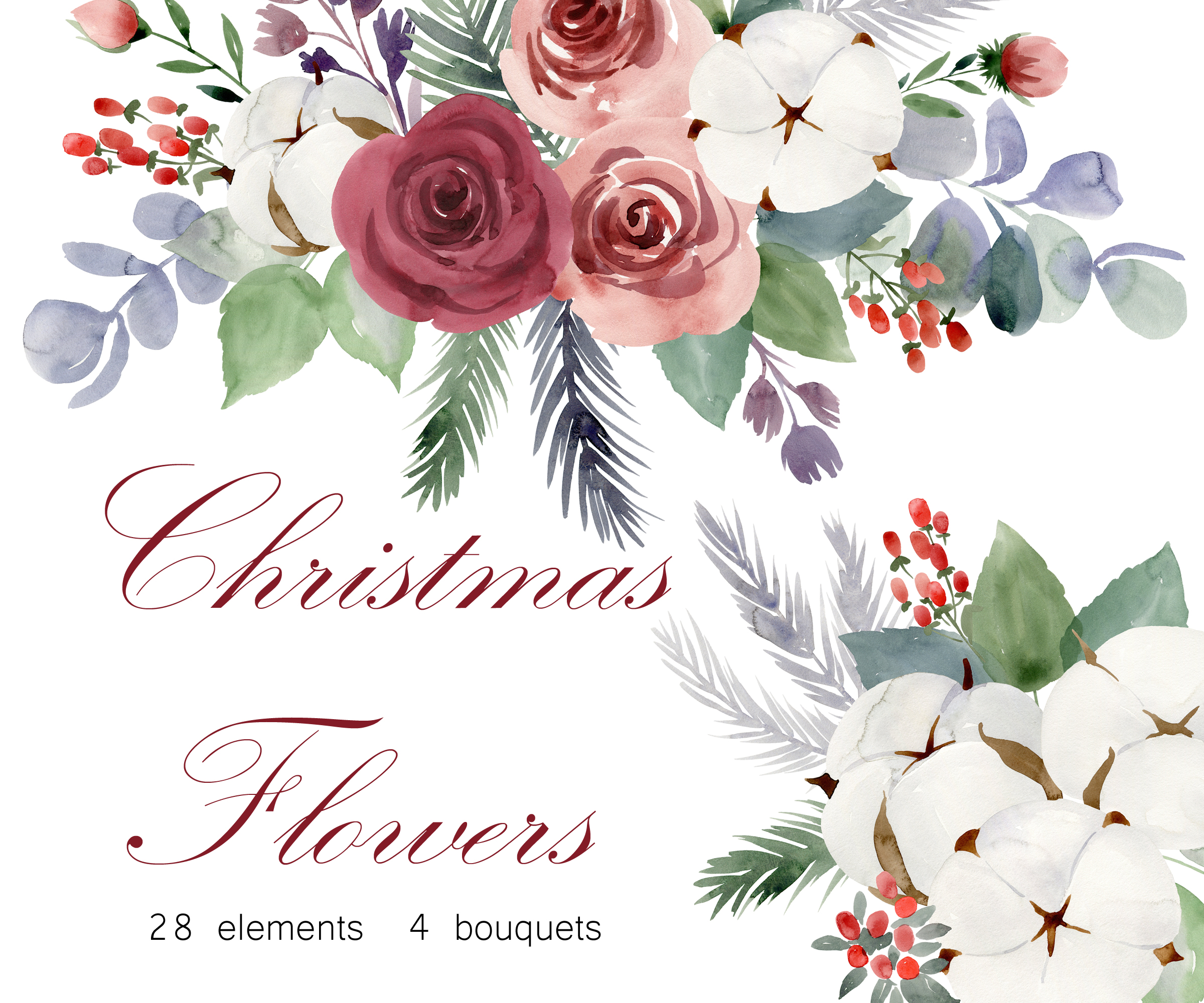 Watercolor christmas flowers, clipart png | Inspire Uplift