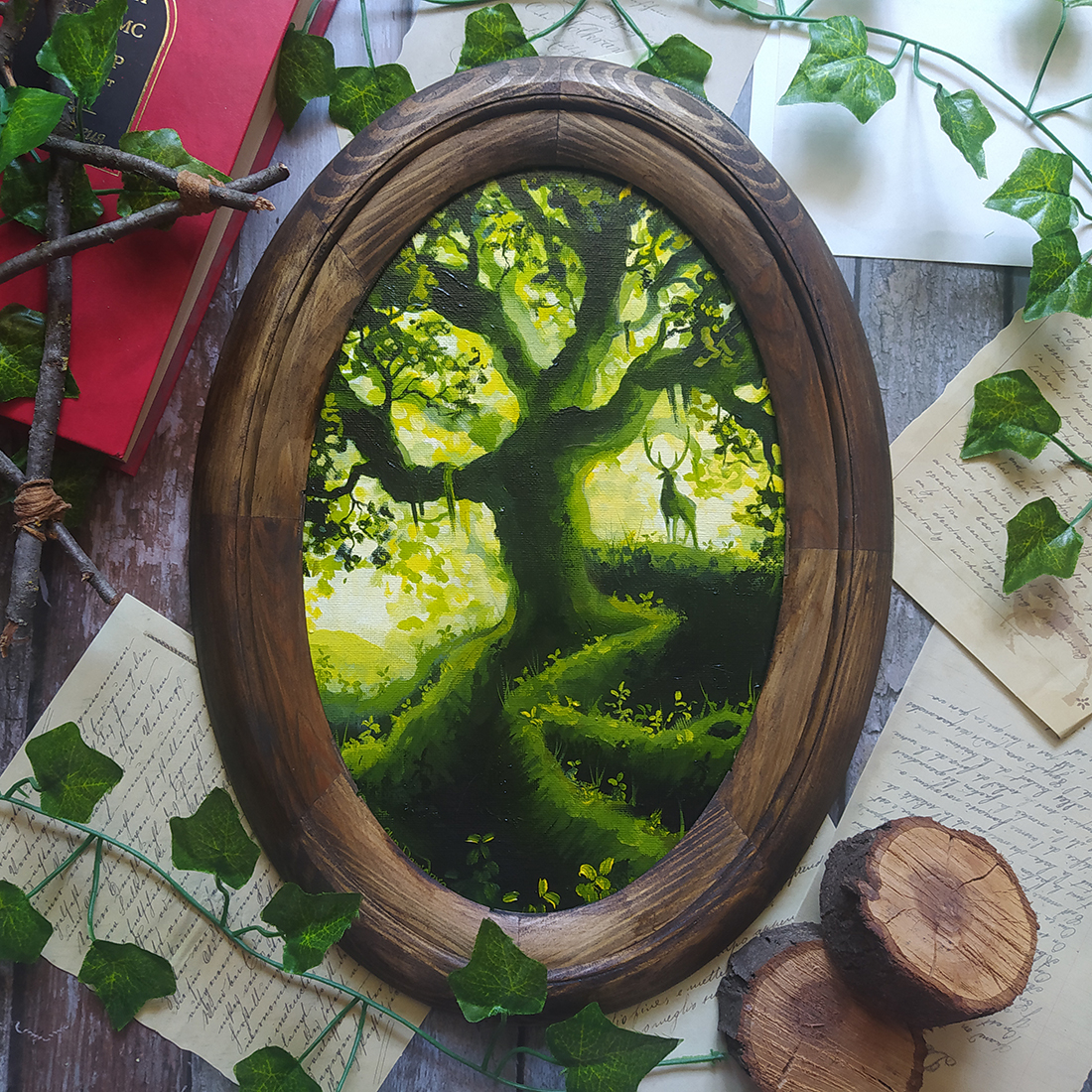 Oak tree oil painting, Deer art, Oval painting, Druid art, F | Inspire ...