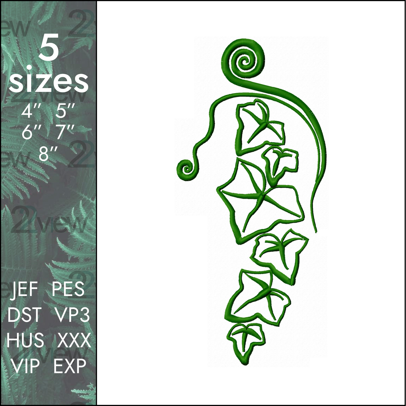 Hedera Embroidery design, ivy satin plant helix, 5 sizes | Inspire Uplift