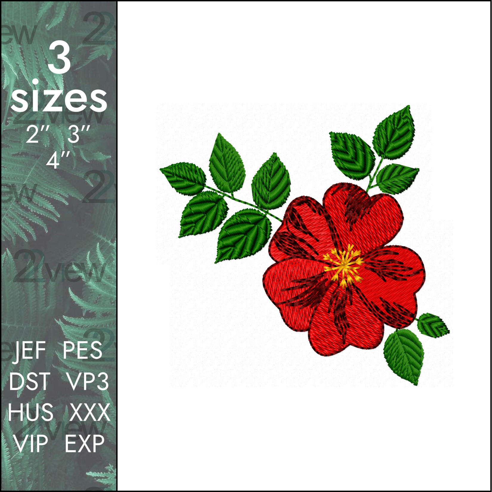 Red flower Embroidery design, romantic red plant, 3 sizes | Inspire Uplift