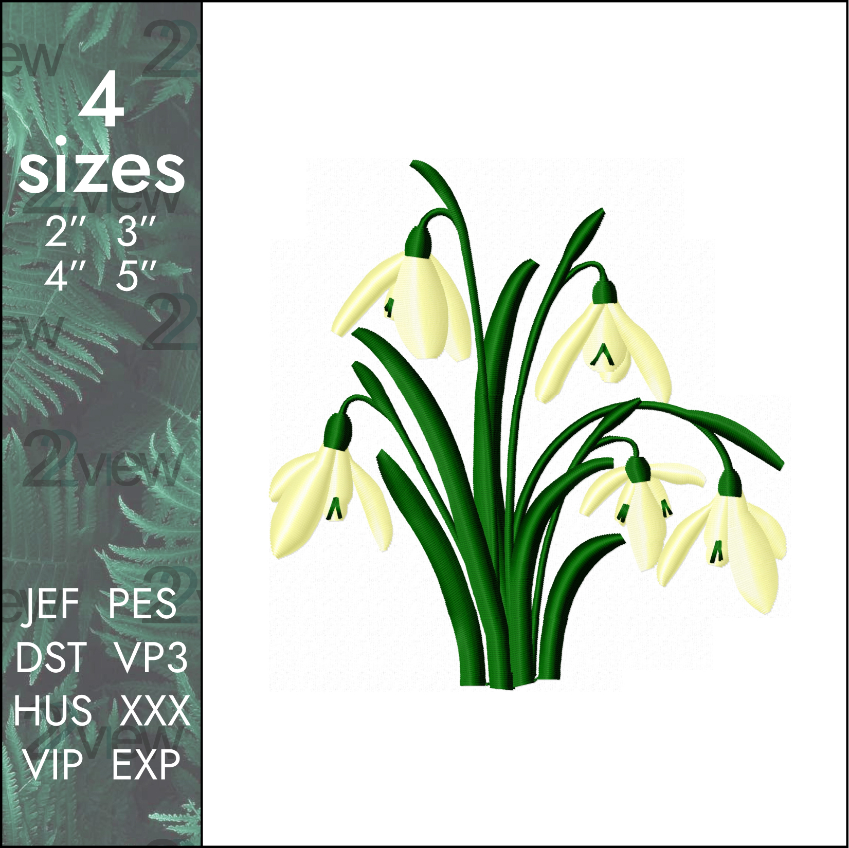 Snowdrop Embroidery Design, spring white flower, 4 sizes | Inspire Uplift