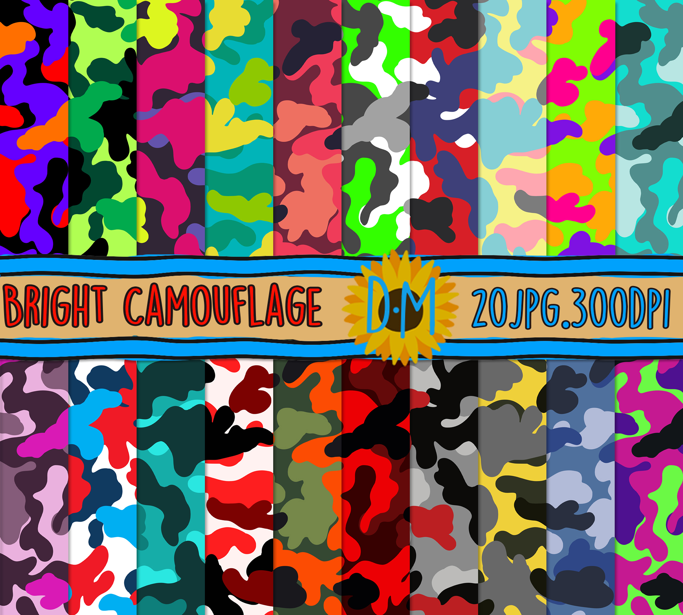 Bright Camouflage Seamless Patterns Digital Paper set - Inspire Uplift