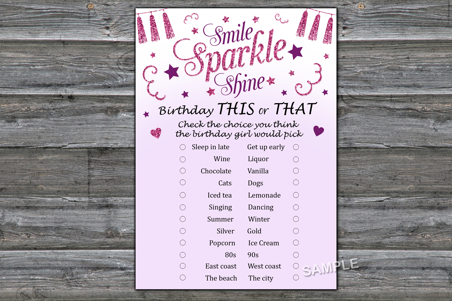 Pink glitter Birthday This or that game,Adult Birthday party | Inspire ...