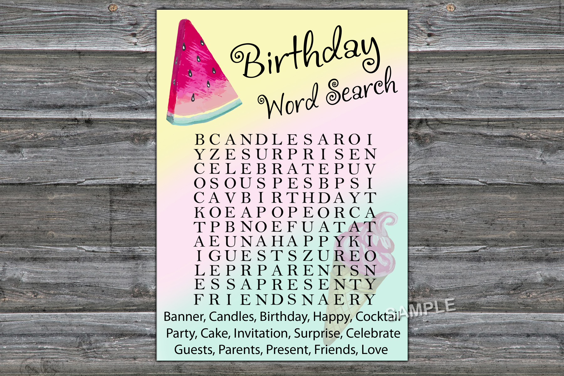 Watermelon Birthday Word Search Game,Adult Birthday party ga | Inspire ...