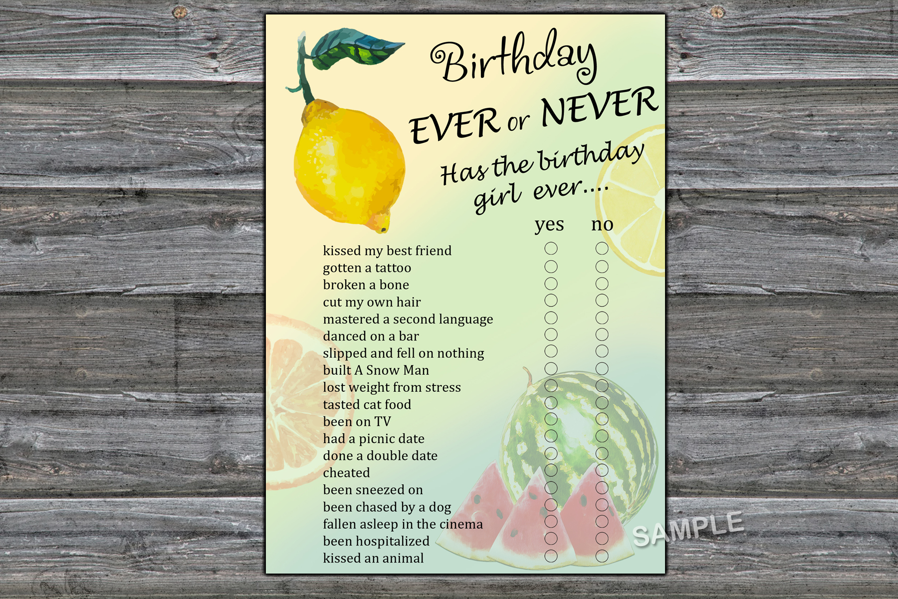 Lemon Birthday ever or never game,Adult Birthday party game- | Inspire ...