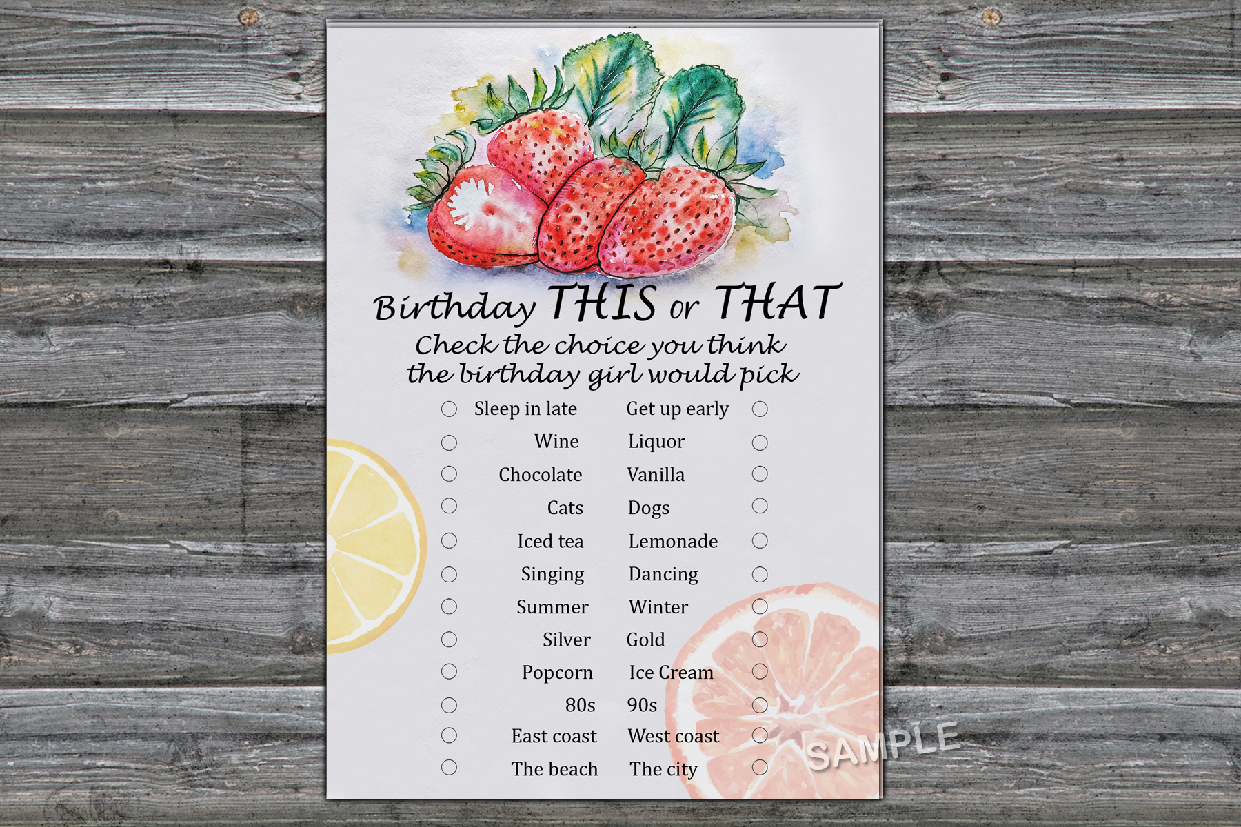 Strawberry Birthday This or that game,Adult Birthday party g | Inspire ...