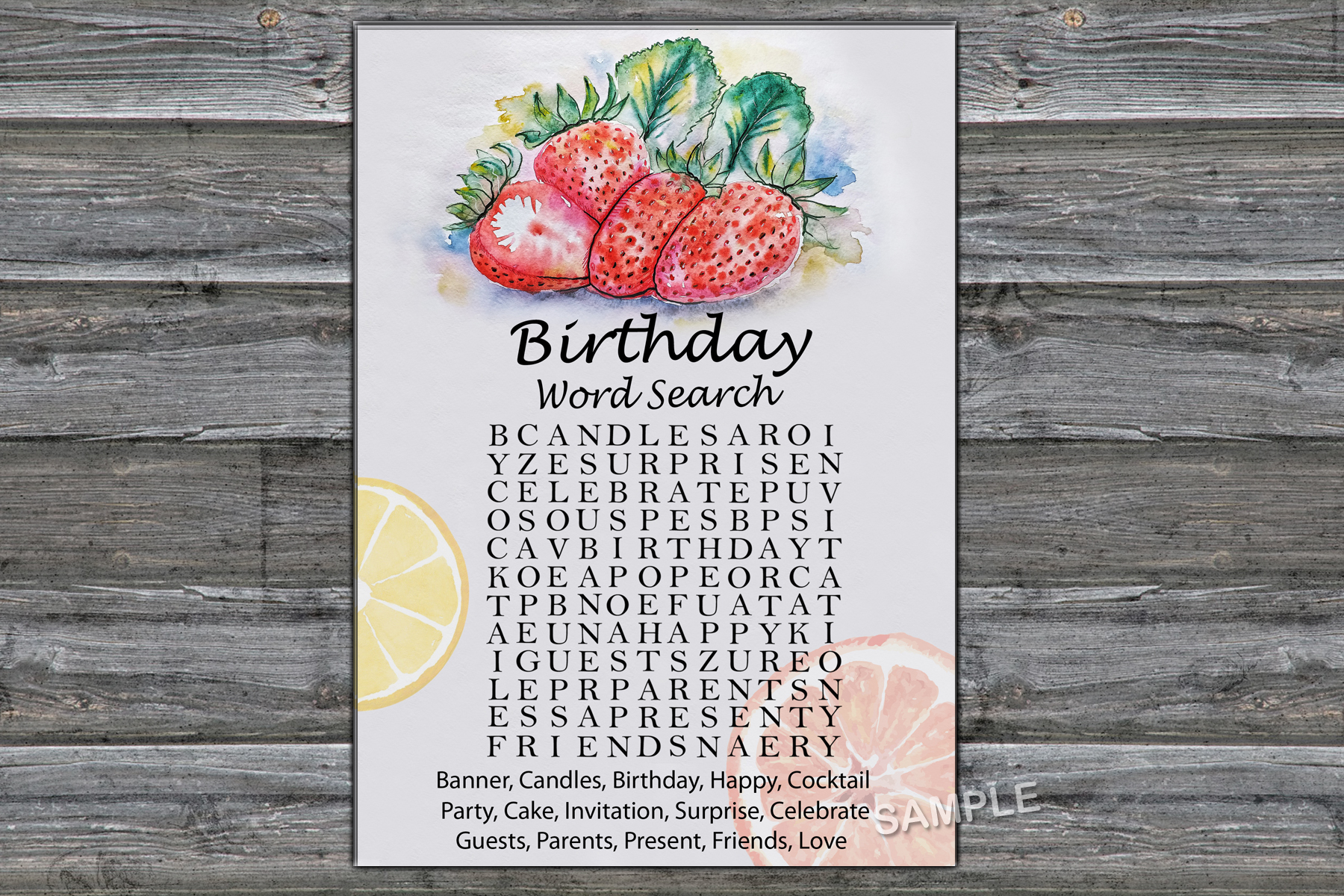 Strawberry Birthday Word Search Game,Adult Birthday party ga | Inspire ...