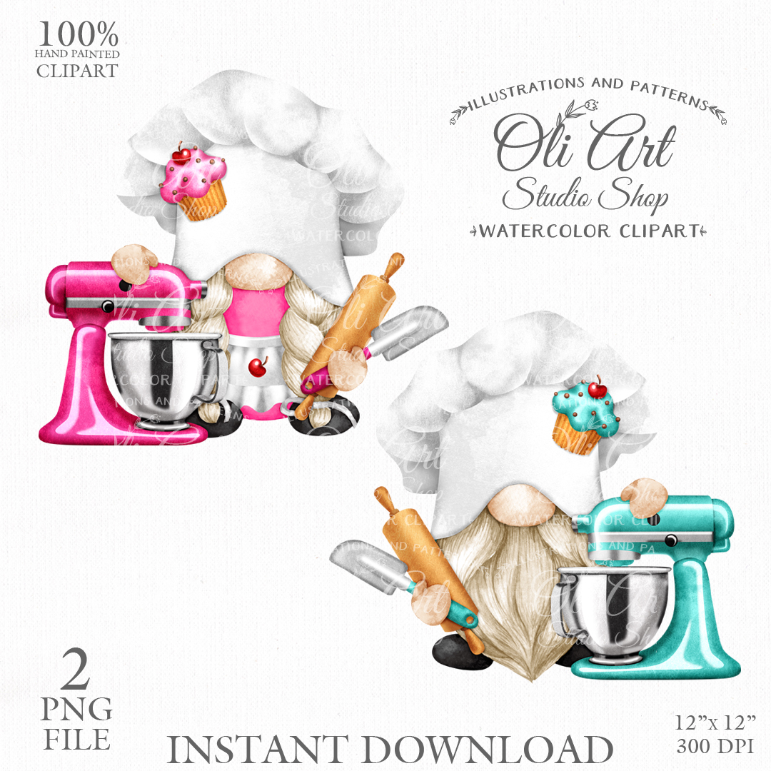 Gnome Clip Art. Baking. Cook Gnome. Cute Characters. Hand Dr - Inspire ...