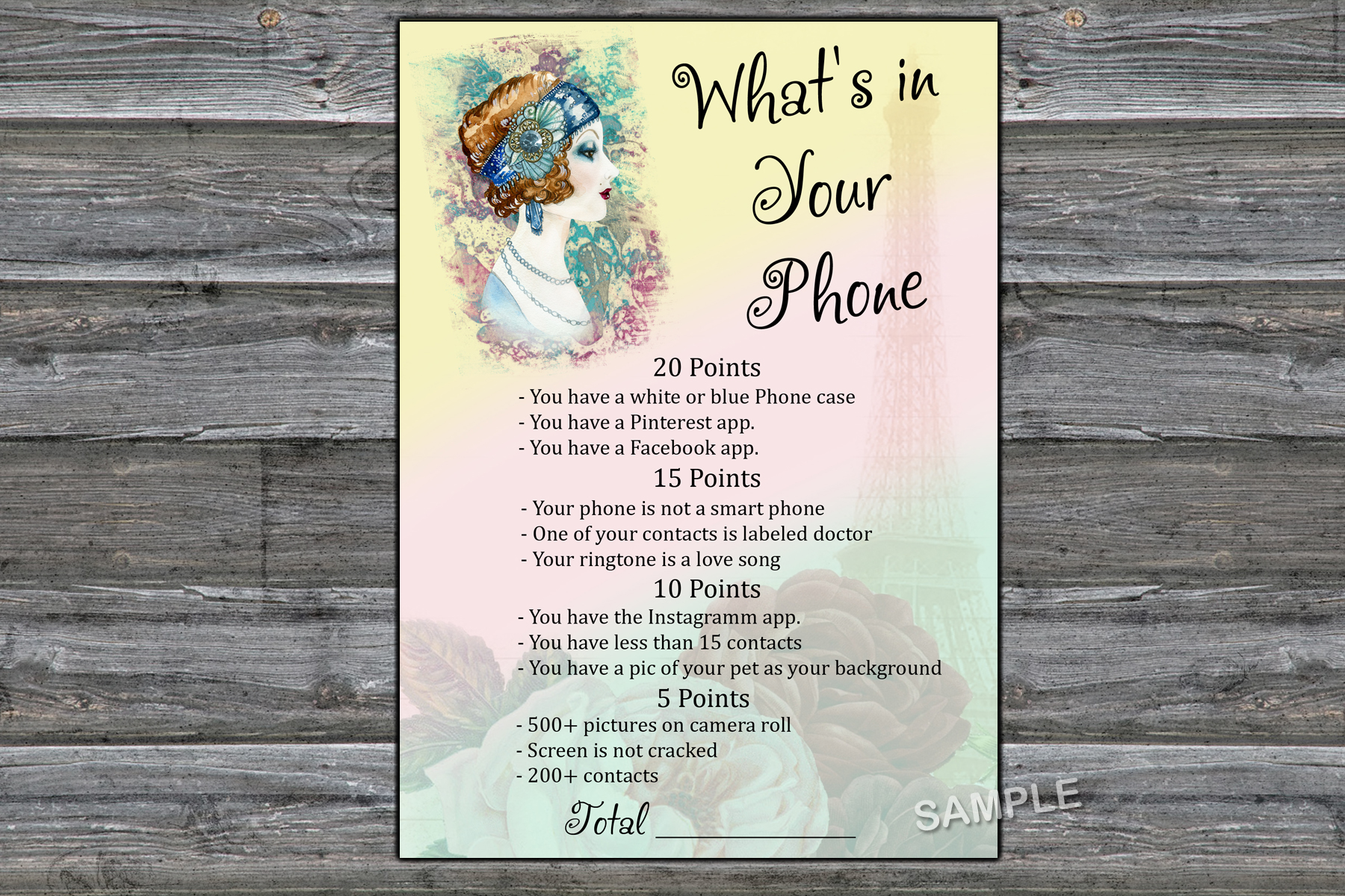 Vintage themed What's in Your Phone Birthday Party Game,Adul | Inspire ...