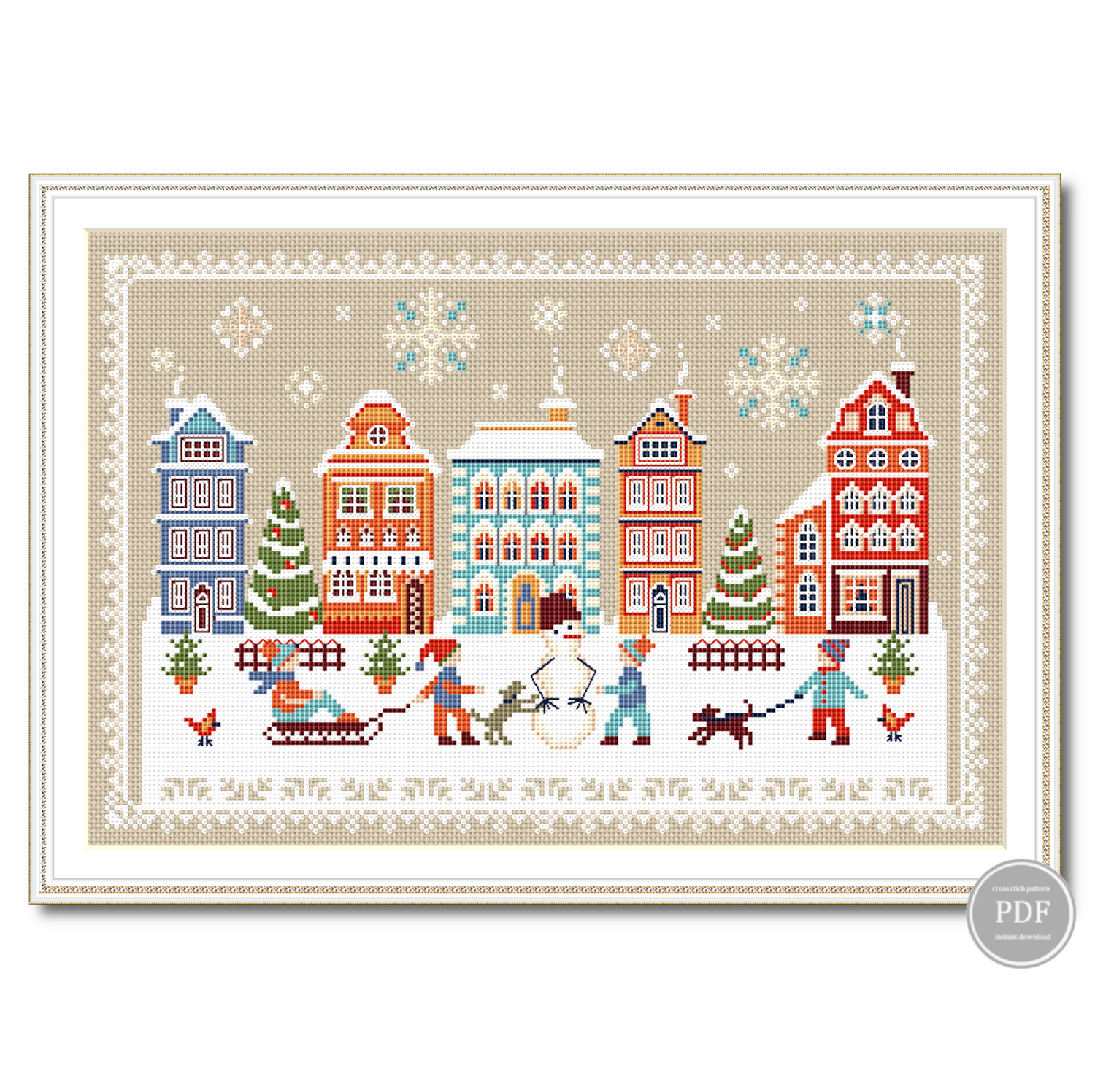 Christmas Cross Stitch Pattern, Merry Christmas Houses, Chri | Inspire ...
