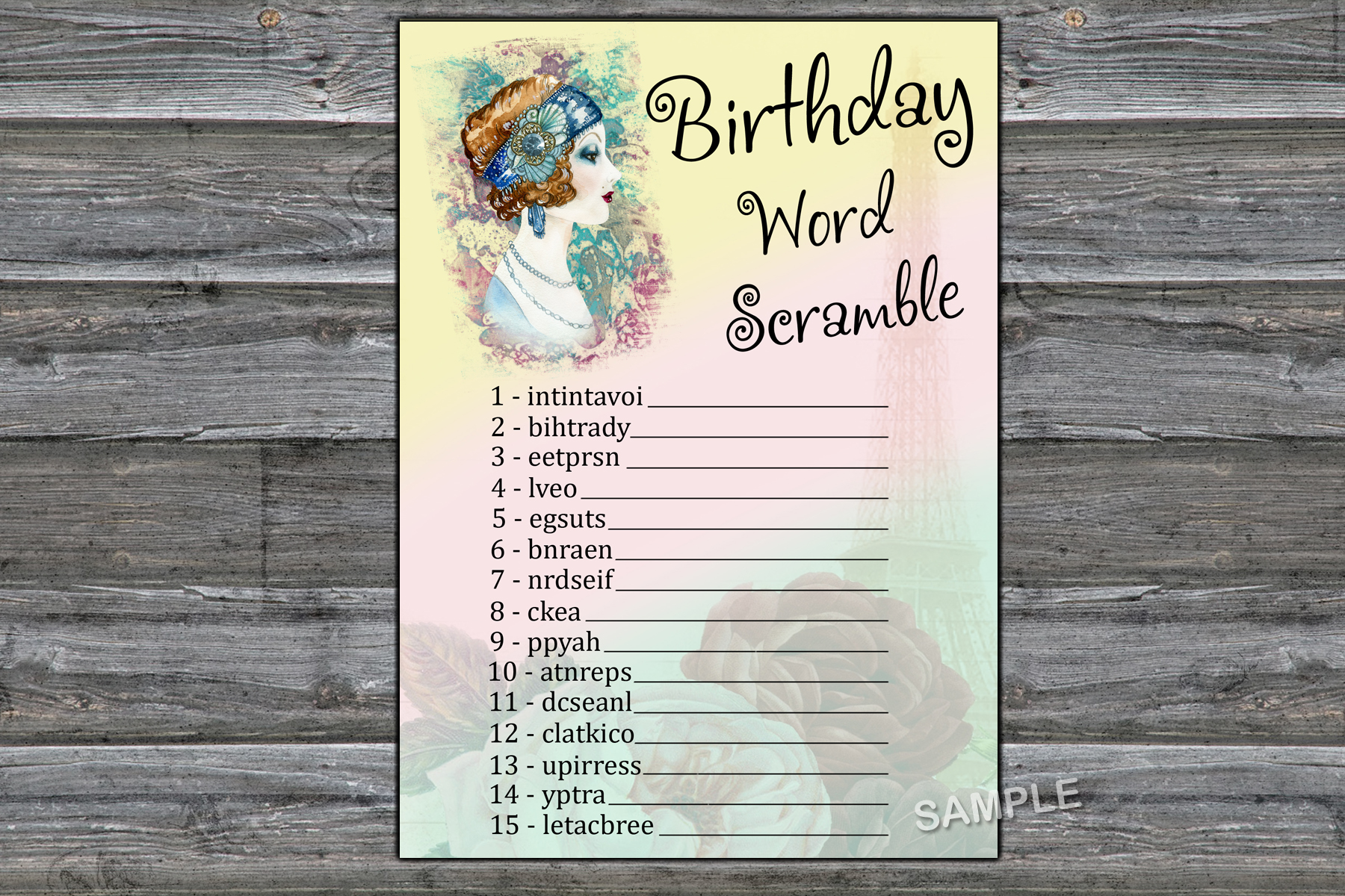 Vintage themed Birthday Word Scramble Game,Adult Birthday pa | Inspire ...