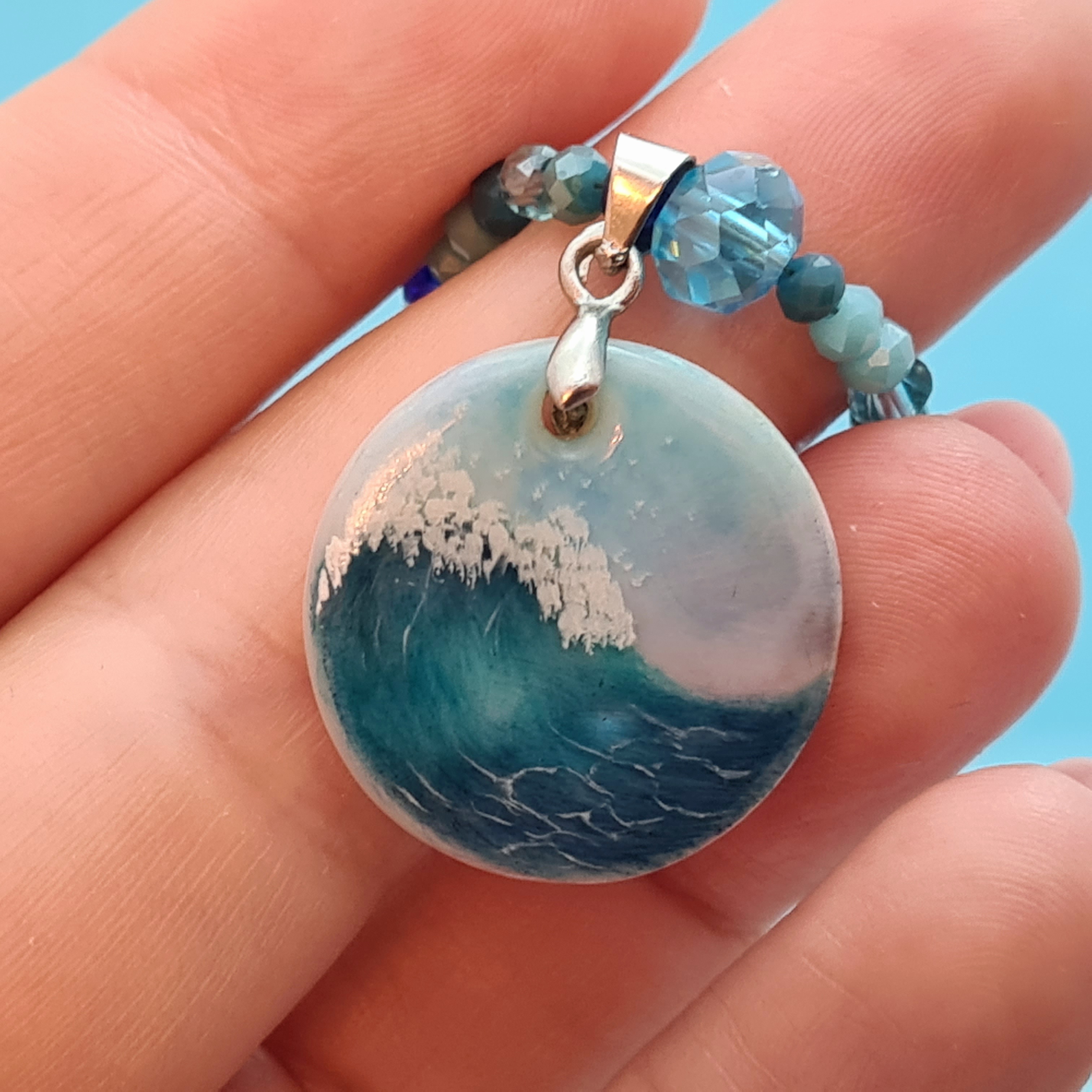 Wave necklace, surfer jewelry, sea wave miniature painting o - Inspire ...