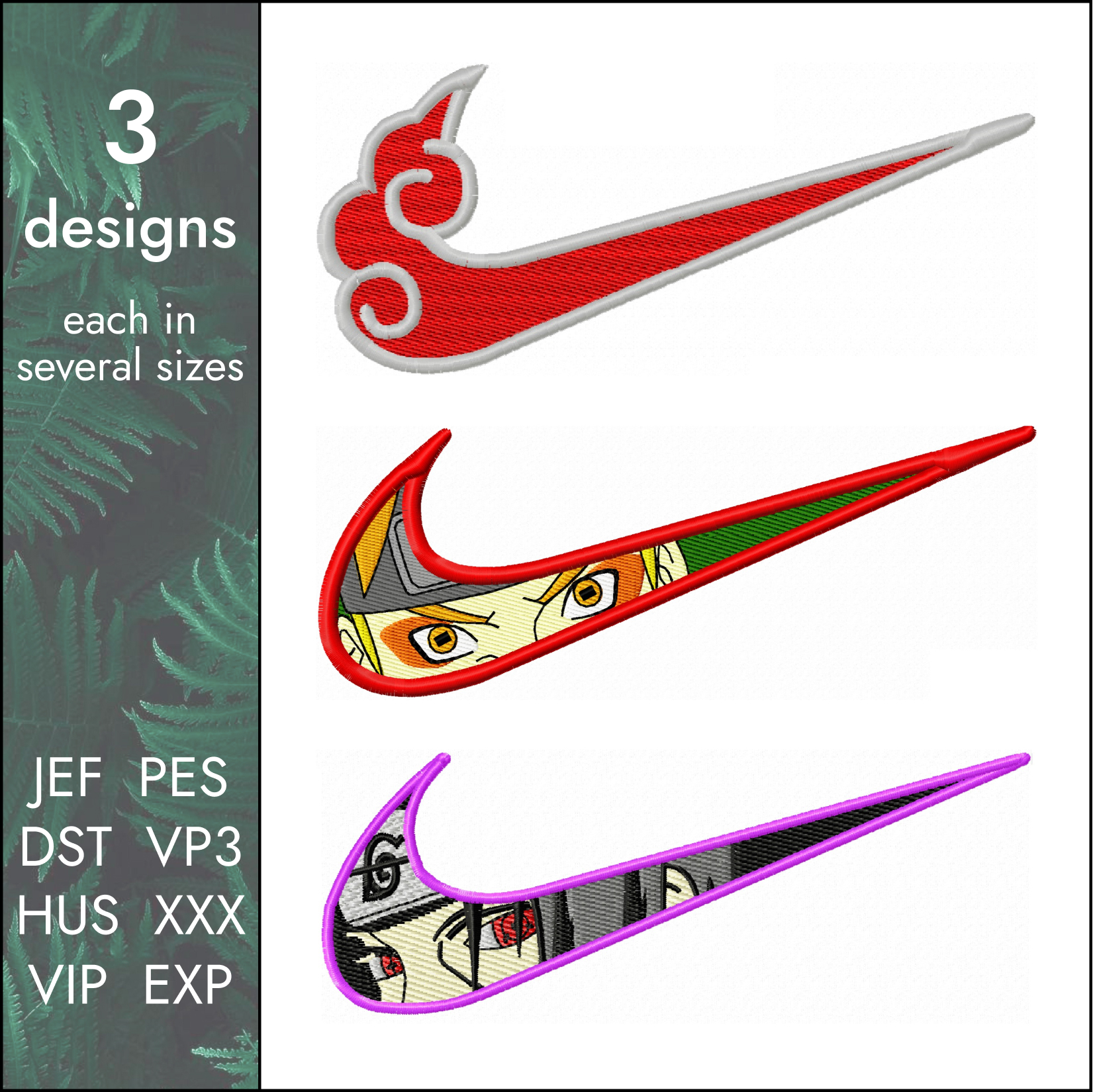 Anime Swooshes Embroidery Design 3 Nike Designs In Pack Inspire Uplift