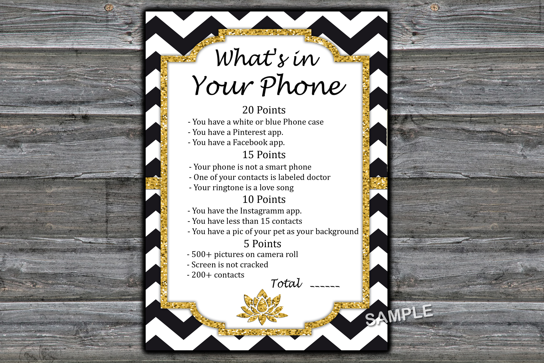 Black White Chevron What's in Your Phone Birthday Party Game | Inspire ...
