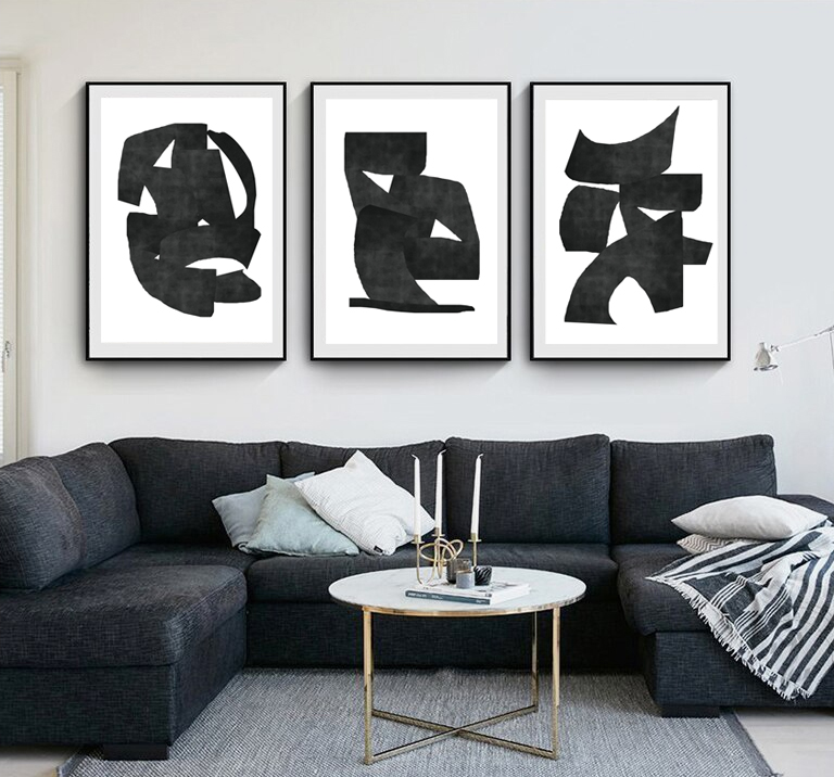 Black Prints Set Of 3 Posters Abstract Line Art Large Wall A | Inspire ...