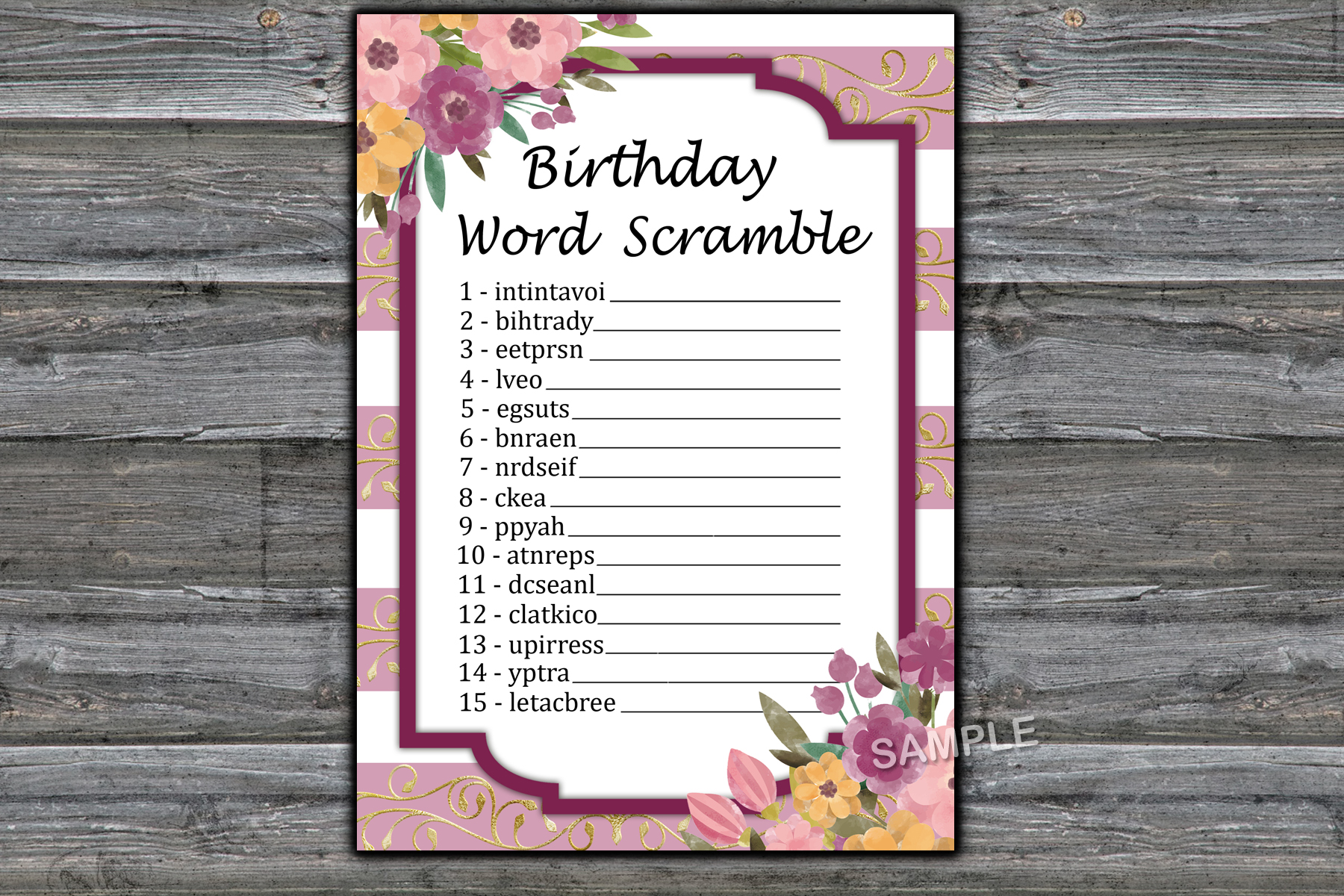 Pink Striped Birthday Word Scramble Gameadult Birthday Part Inspire Uplift