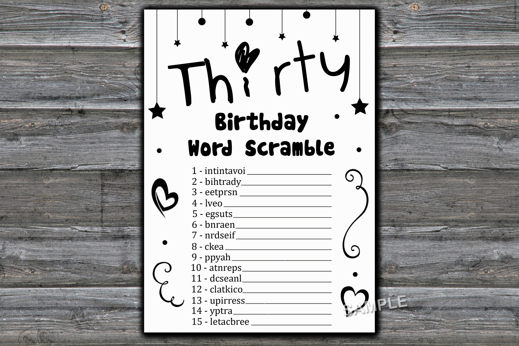 Thirty Birthday Word Scramble Game Adult Birthday Party Game Inspire Thirty Birthday Word Scramble Game Adult Birthday Party Game Inspire