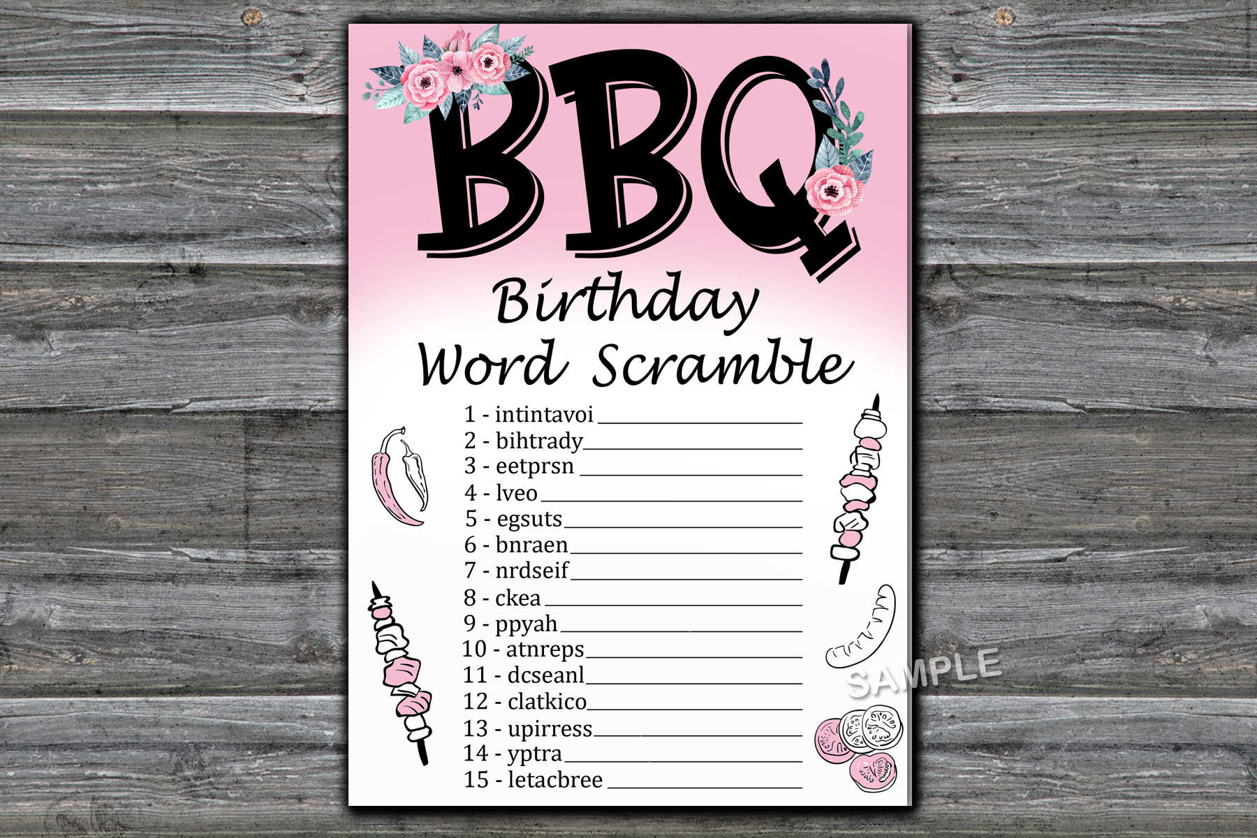BBQ Birthday Word Scramble Game,Adult Birthday party game-fu - Inspire ...