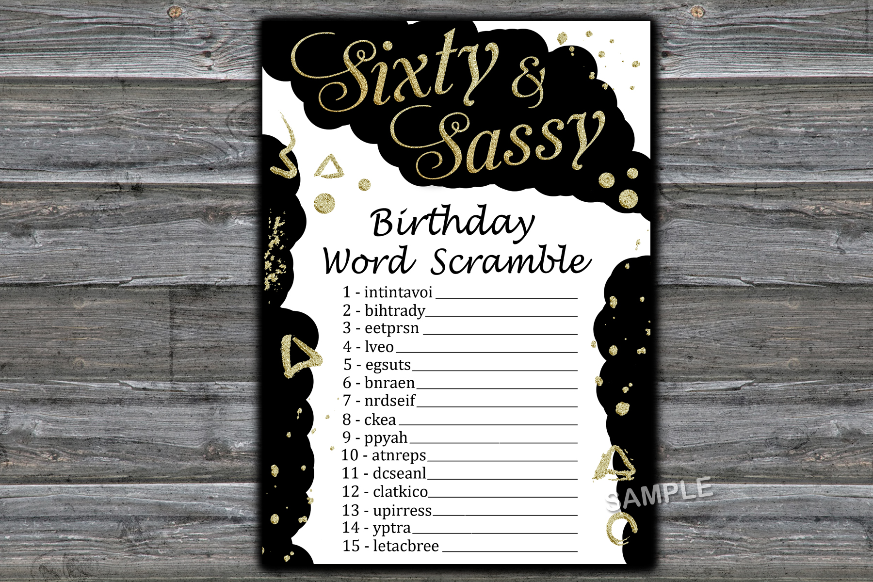 Sixty and Sassy Birthday Word Scramble Game,Adult Birthday p | Inspire ...