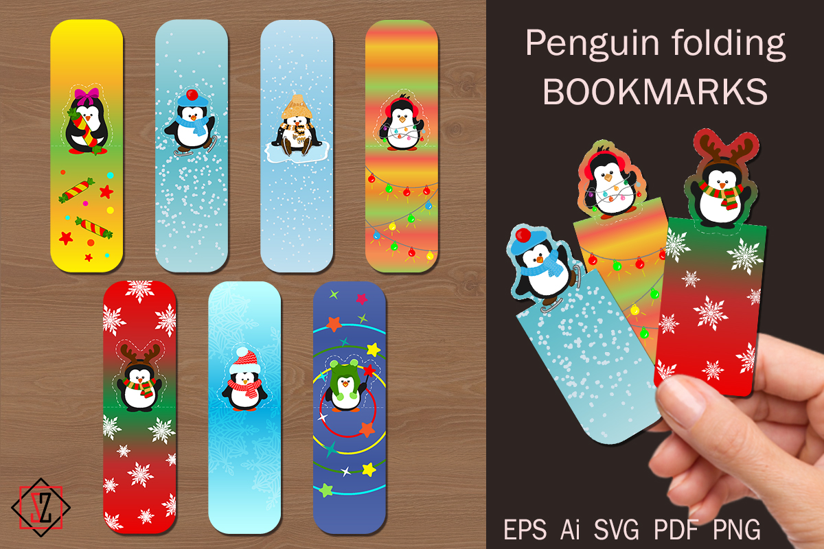 Folding bookmarks with penguins /Paper cut/SVG | Inspire Uplift