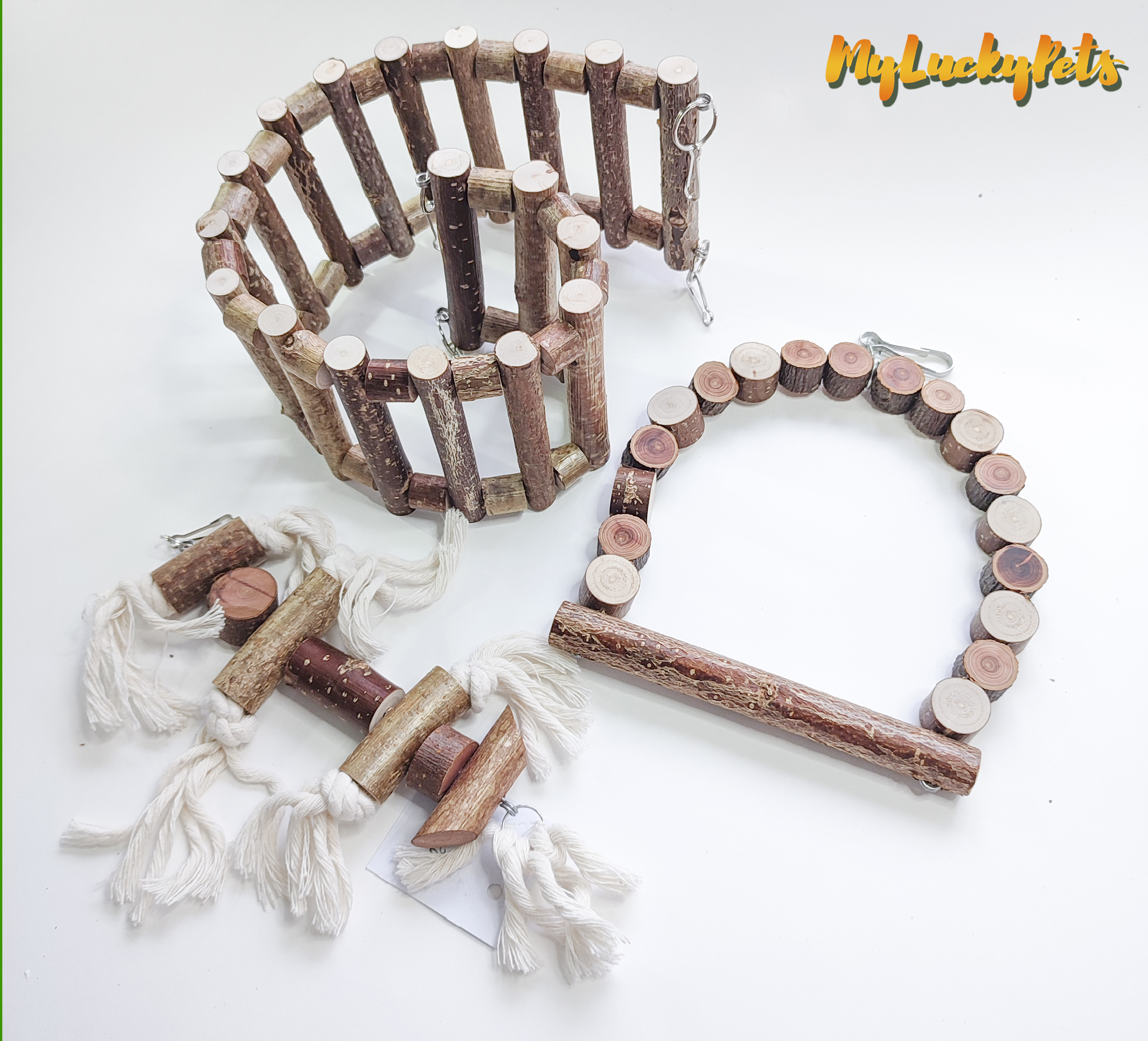 Parrot set made of organic hazel wood: Hanging Ladder, Swing | Inspire Uplift