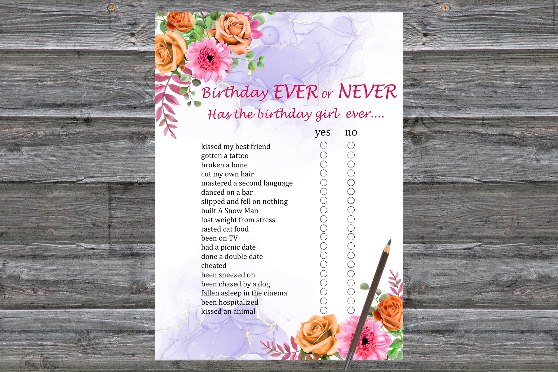 Flowers Birthday ever or never game,Adult Birthday party gam | Inspire ...