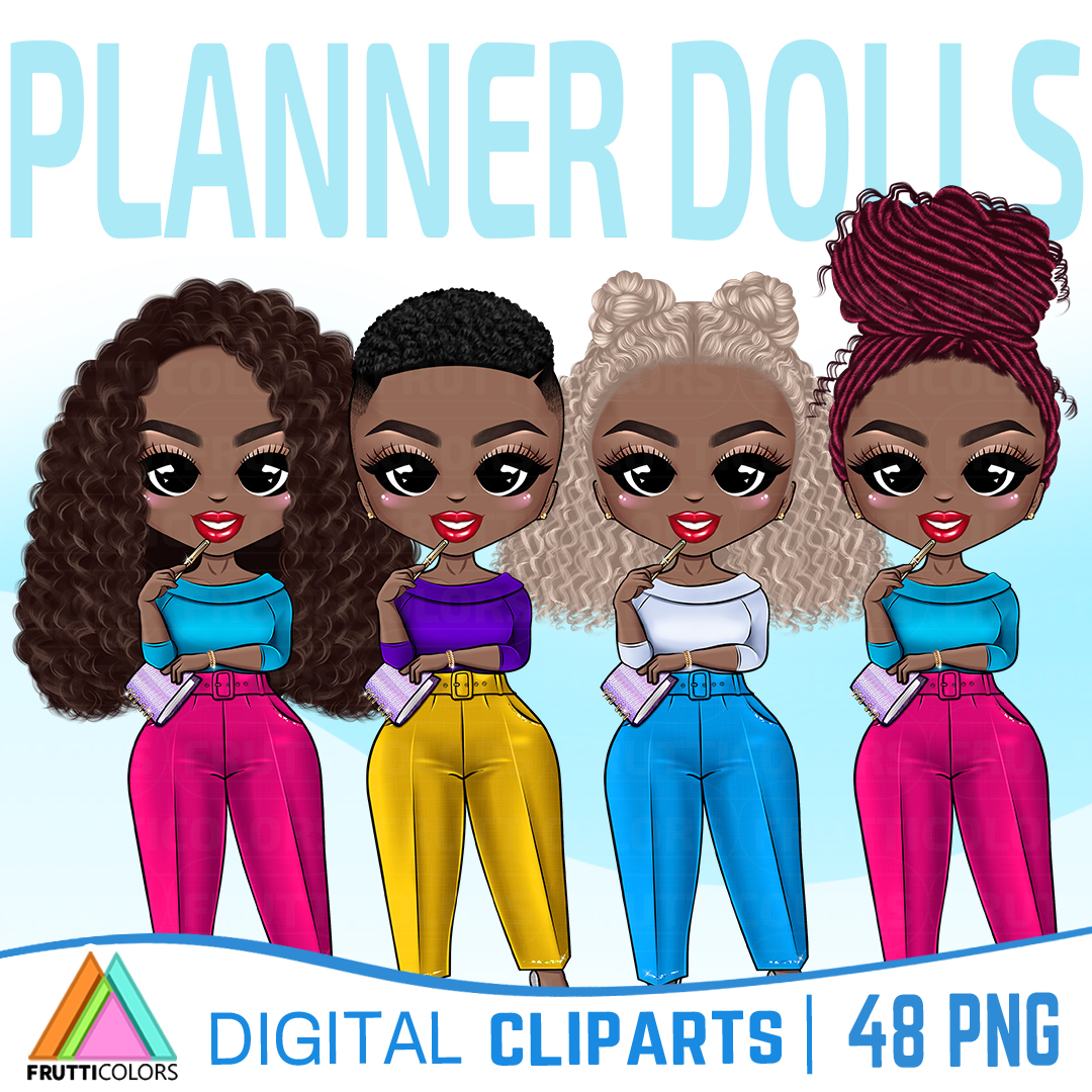 Planner Girl Clipart Bundle - African American Dolls - Inspire Uplift