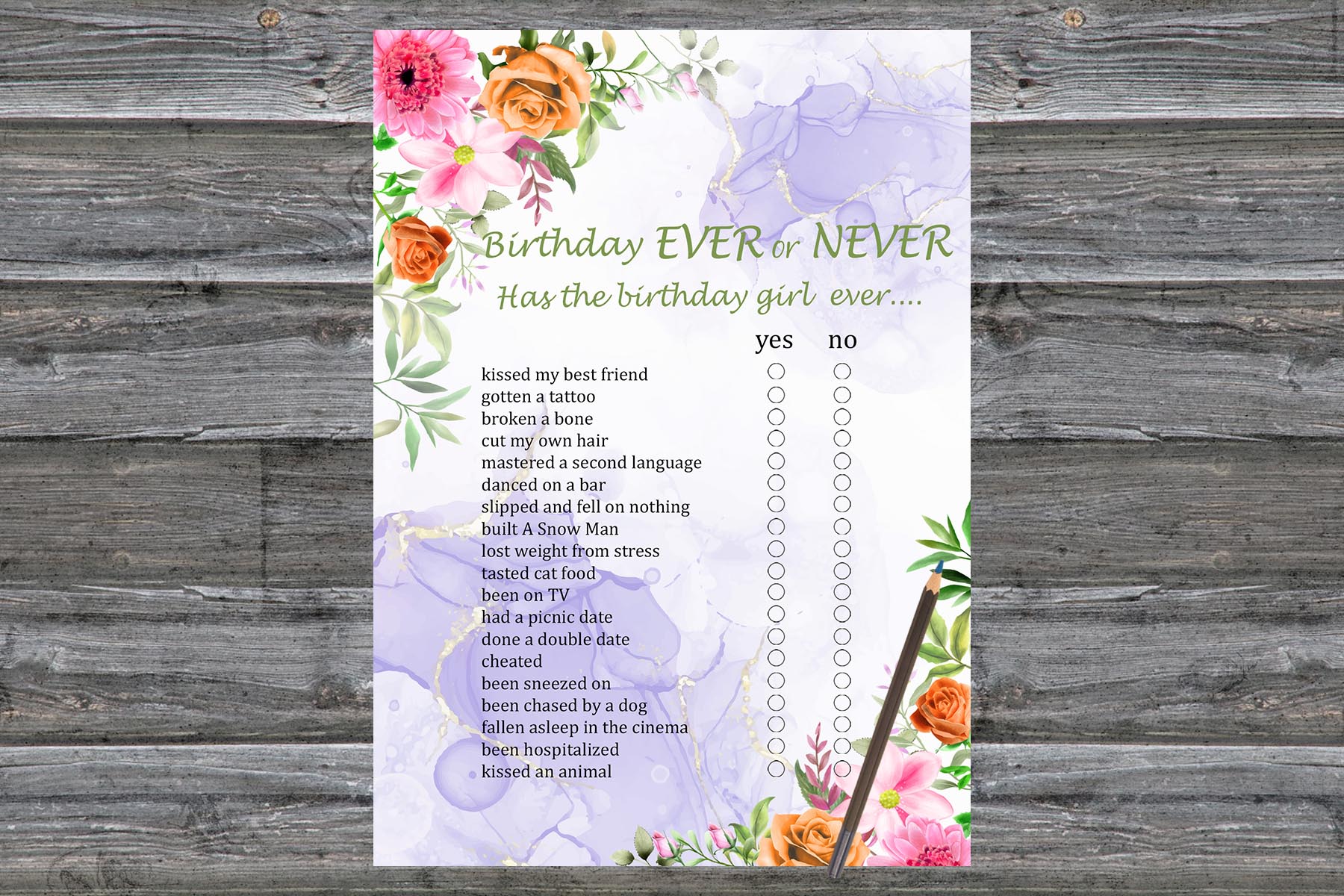 Pink Flowers Birthday ever or never game,Adult Birthday part | Inspire ...