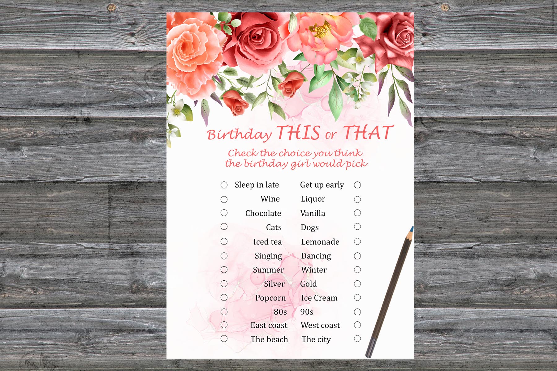 Floral Birthday This or that game,Adult Birthday party game- | Inspire ...