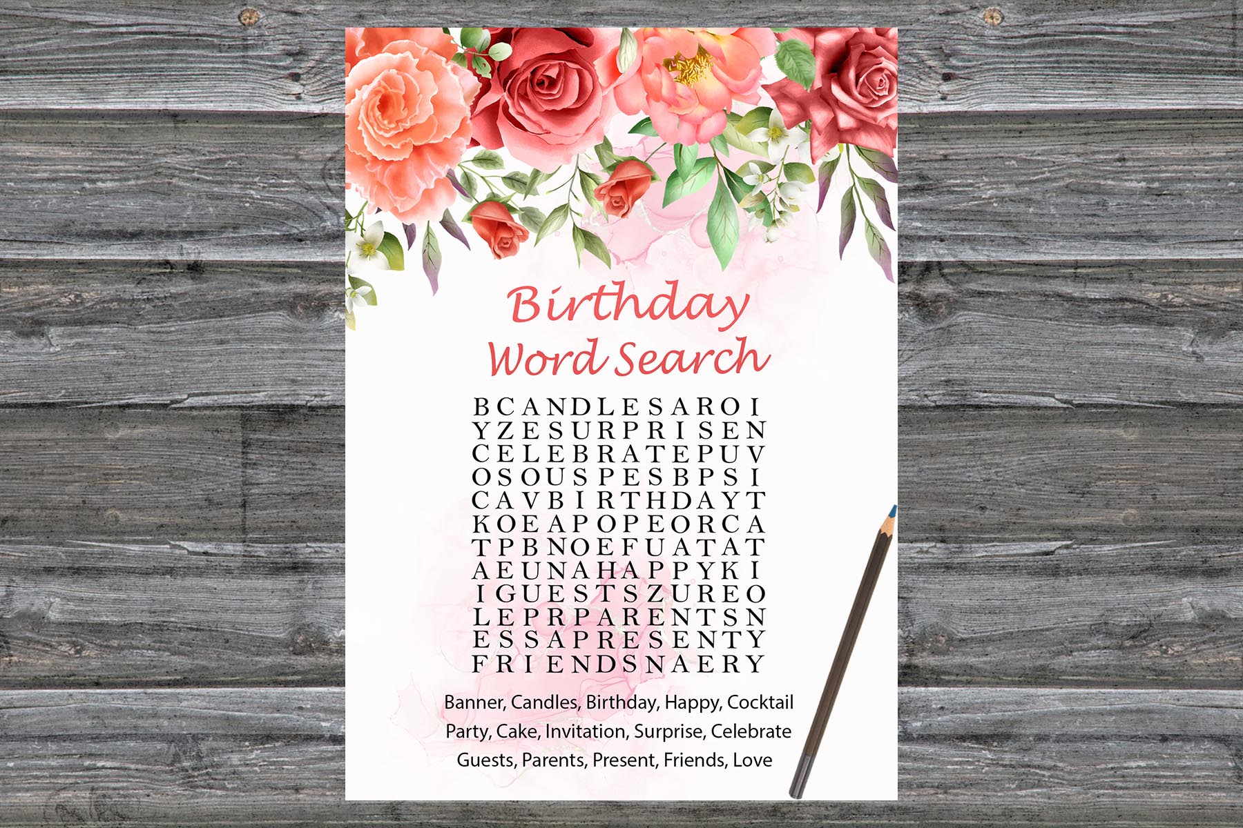 Floral Birthday Word Search Game,Adult Birthday party game-f | Inspire ...