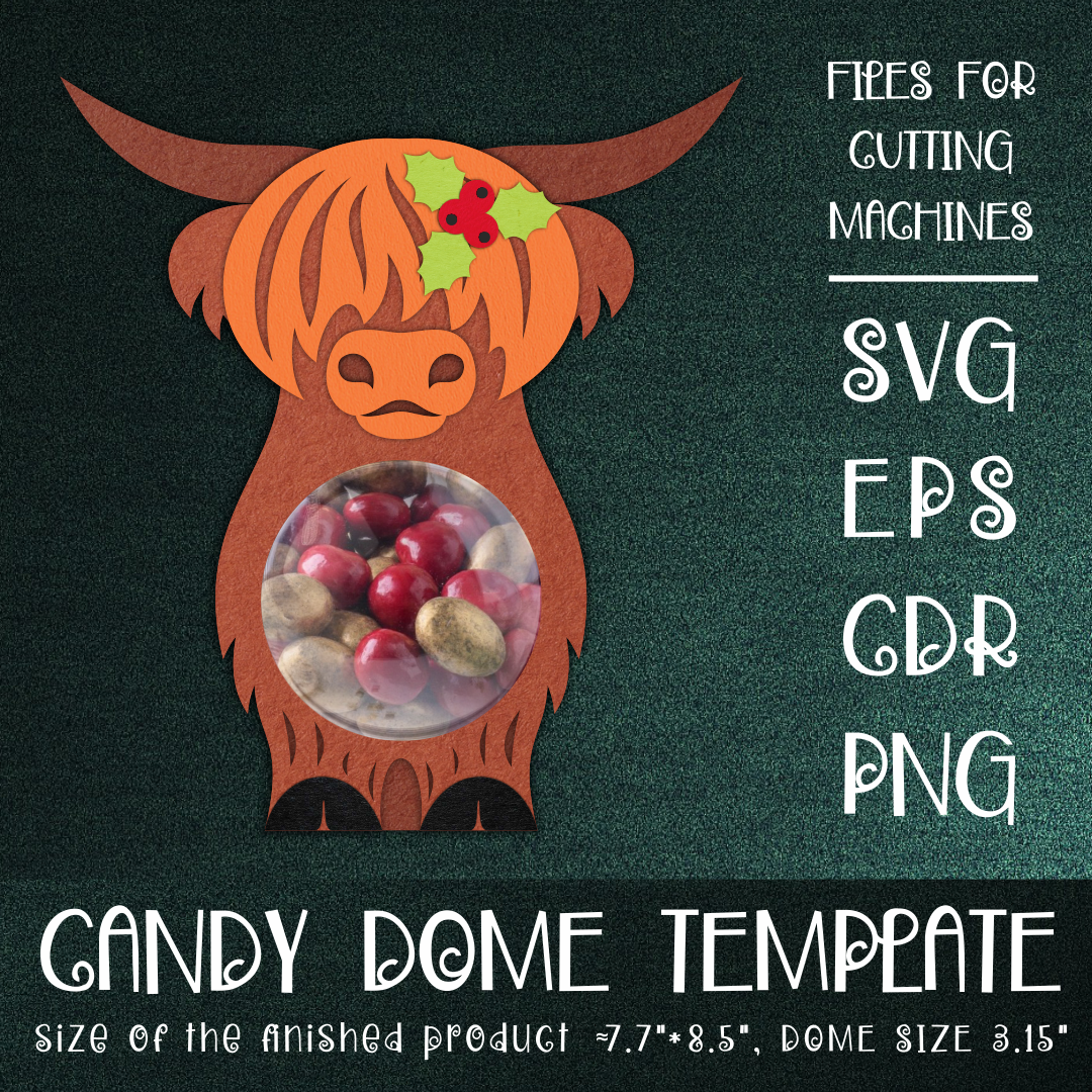 Scottish Highland Cow Christmas Candy Dome Template | Inspire Uplift