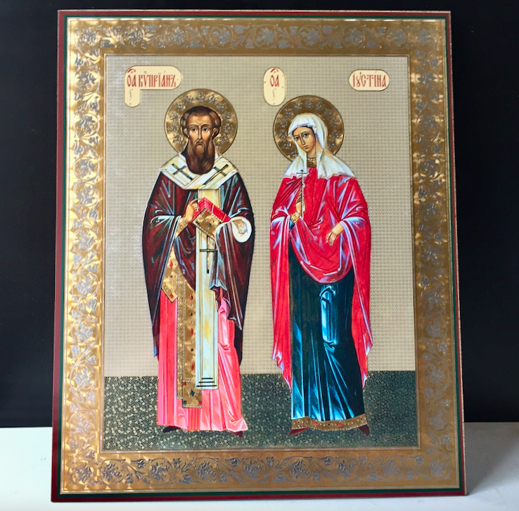 St Cyprian and Justina | Silver and gold foiled icon on wood | Inspire ...