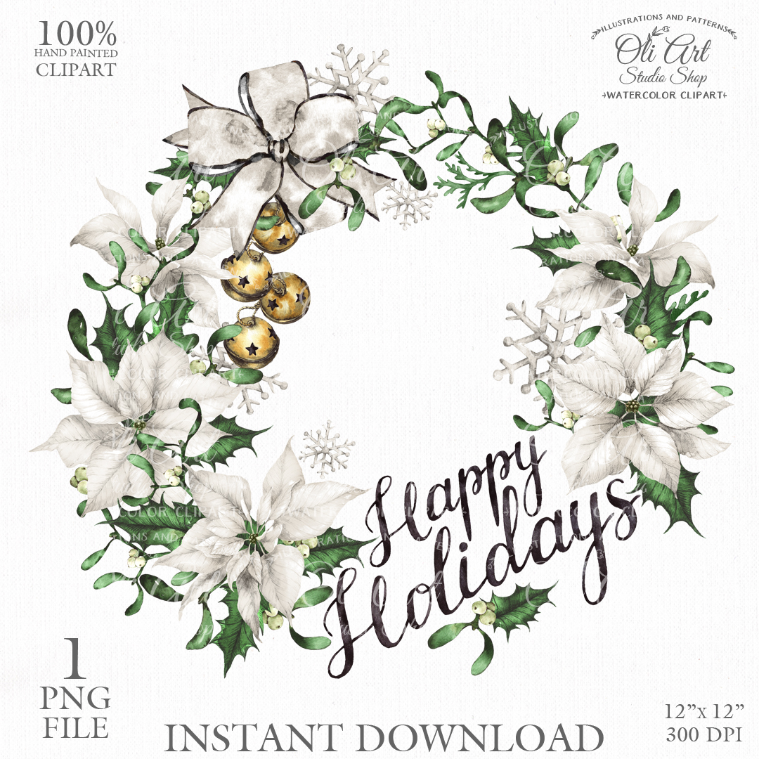 Merry Christmas Wreath Clip Art. Digital Clipart, Hand Drawn | Inspire ...