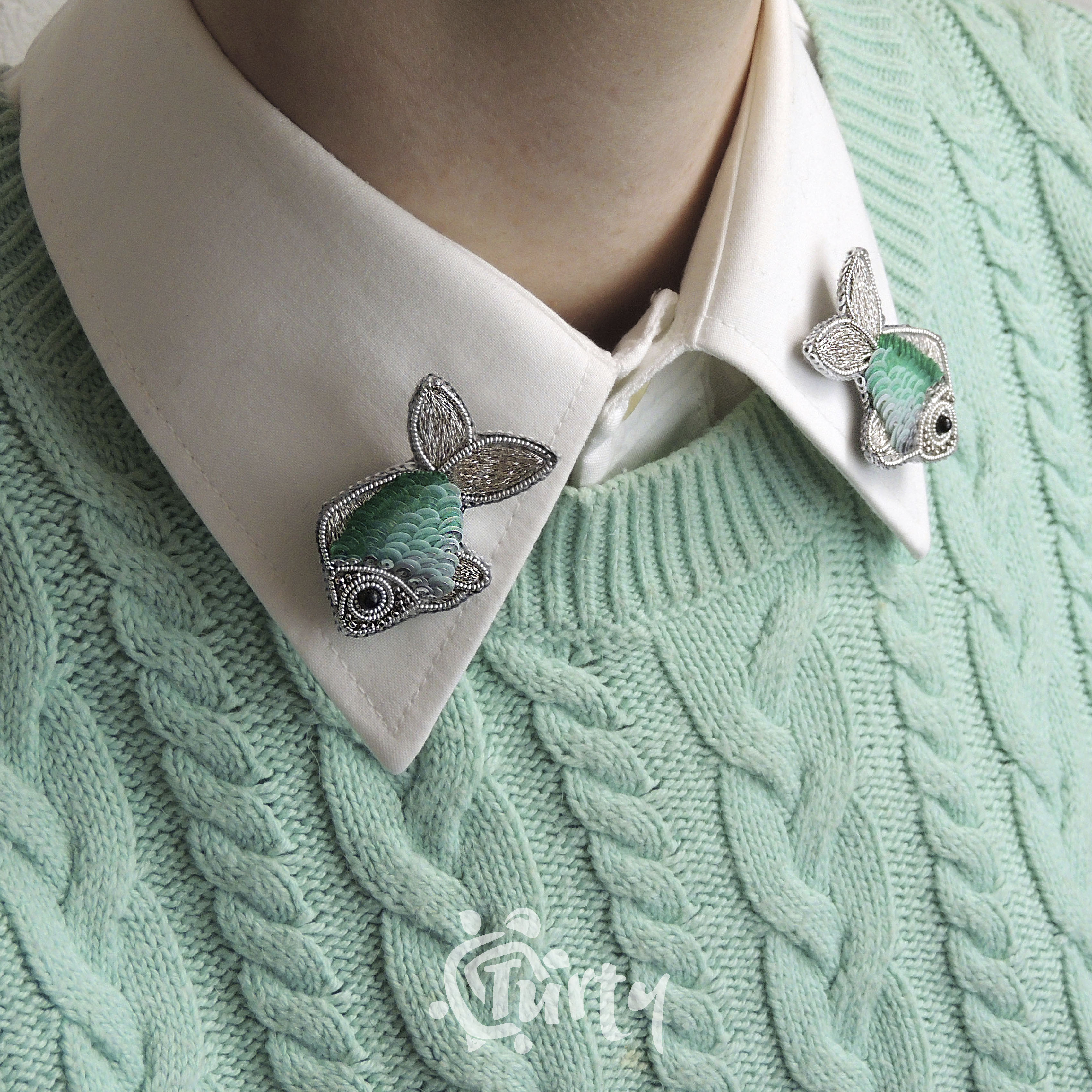 Handmade brooch fish , set of two fish brooches - Inspire Uplift