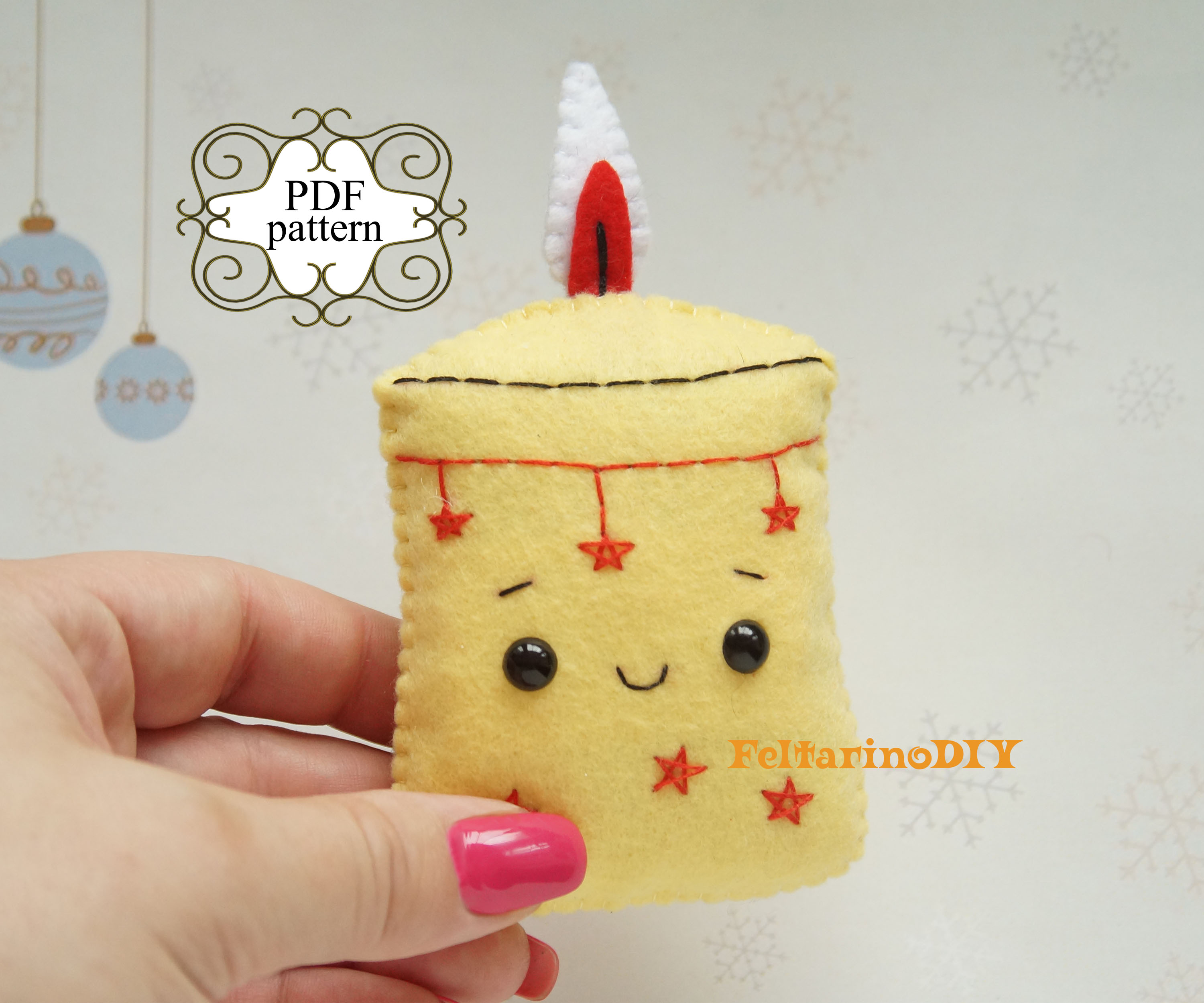 Felt candle pattern, Felt Christmas ornaments patterns, Felt | Inspire ...