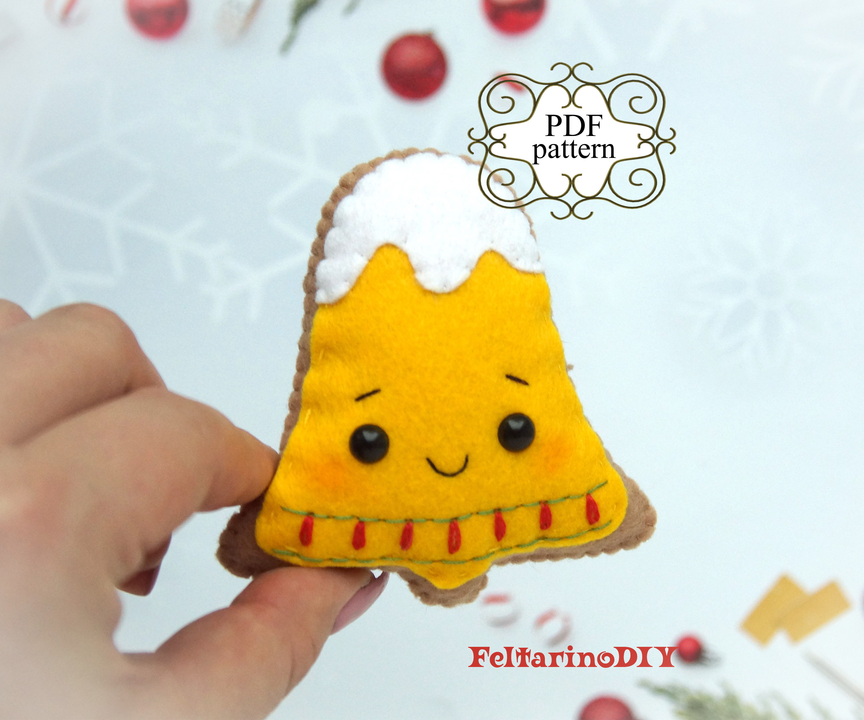 Christmas tree ornament pattern, Gingerbread bell, Felt Chri | Inspire ...