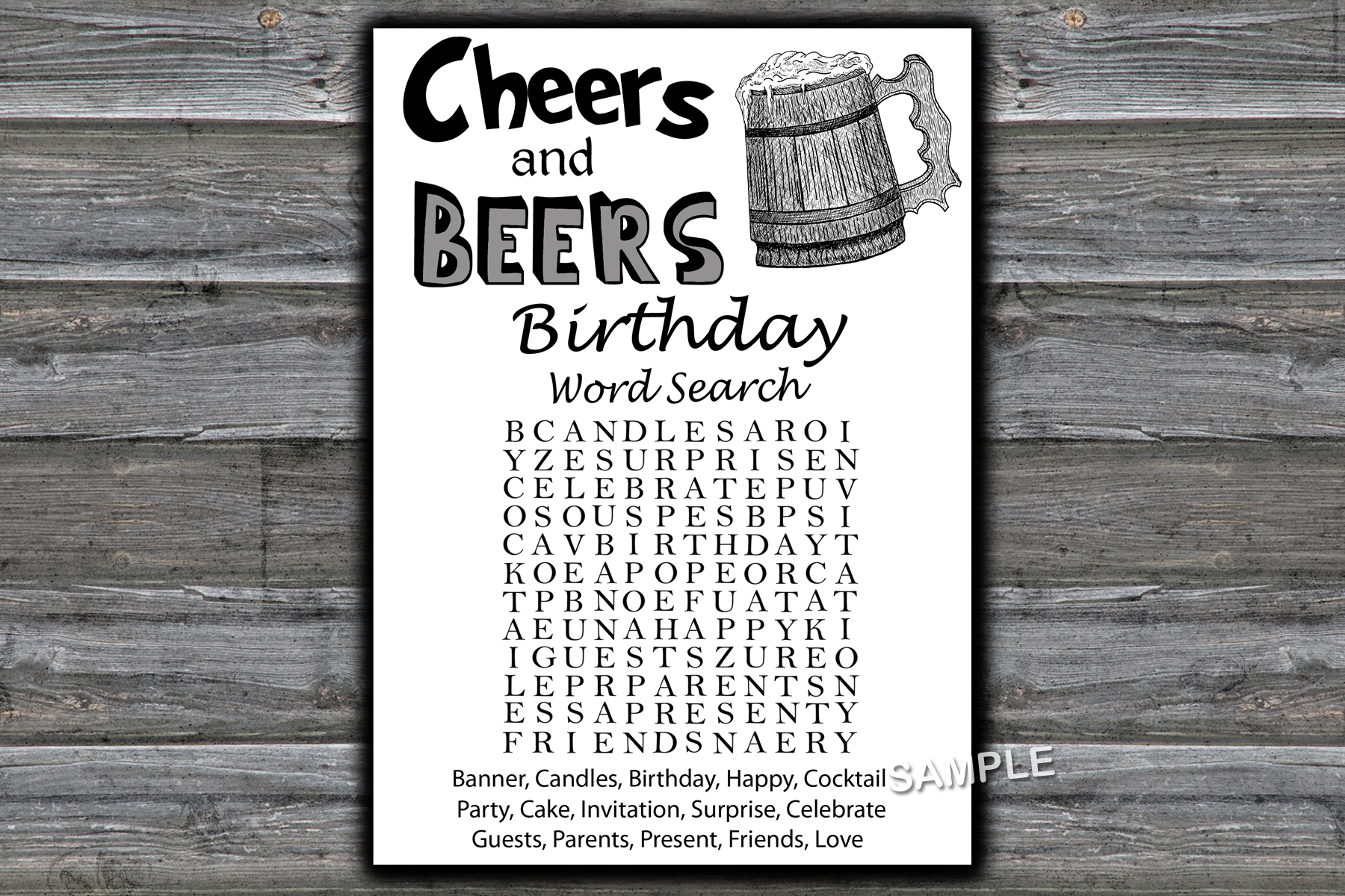 Cheers and beers Birthday Word Search Game,Birthday Games fo | Inspire ...