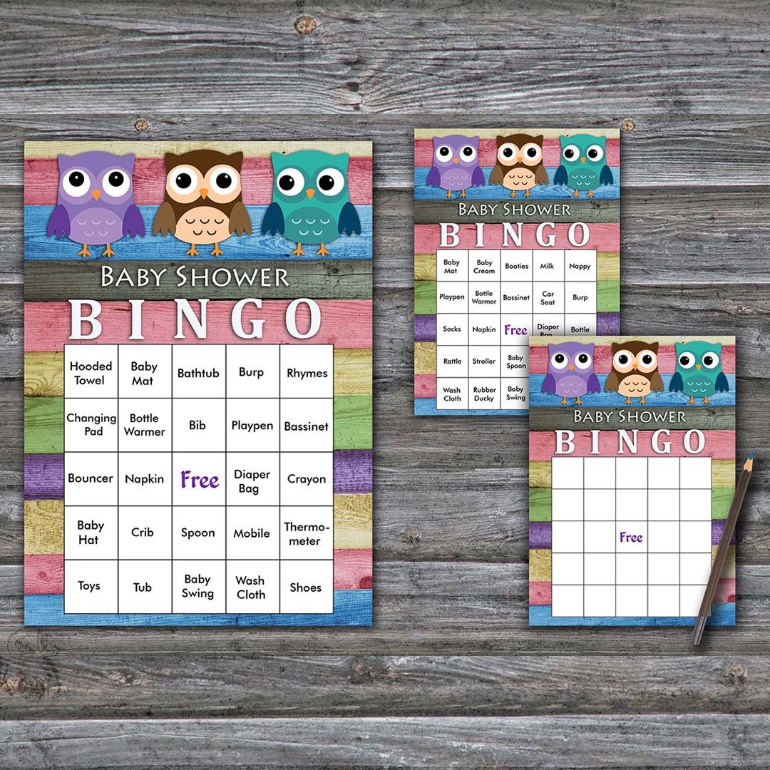 60 Owl Baby Shower Bingo Cards,Woodland Baby Shower Bingo Ga - Inspire ...