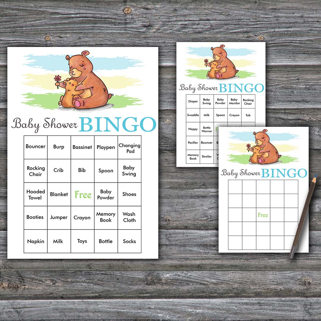 60 Woodland animals Baby Shower Bingo Cards,Bear Baby Shower - Inspire ...