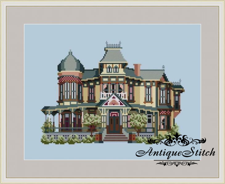 024 Morey Mansion Victorian House Cross Stitch Pattern PDF | Inspire Uplift
