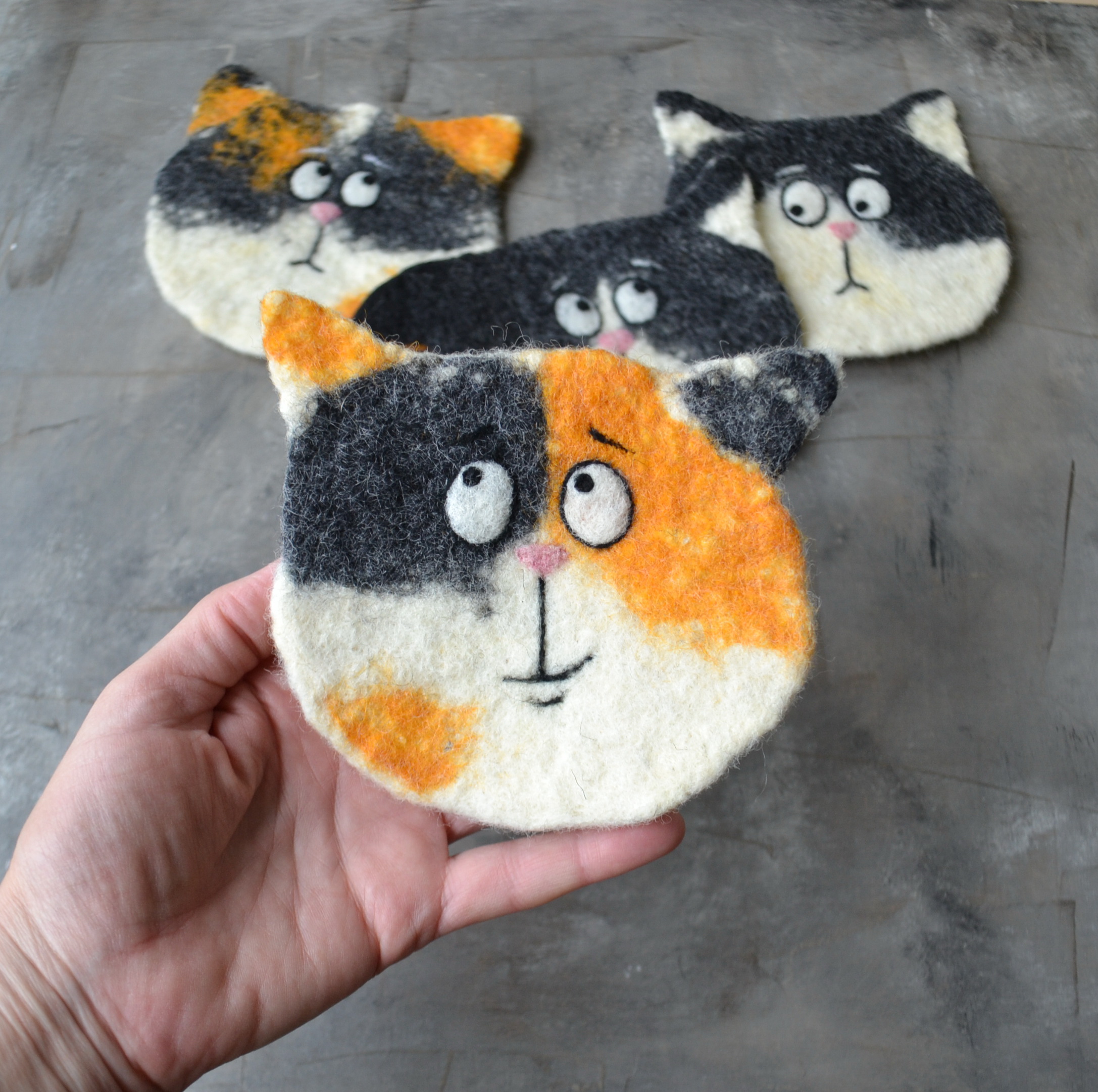 Felted wool funny cat coasters Handmade custom drink coster | Inspire ...