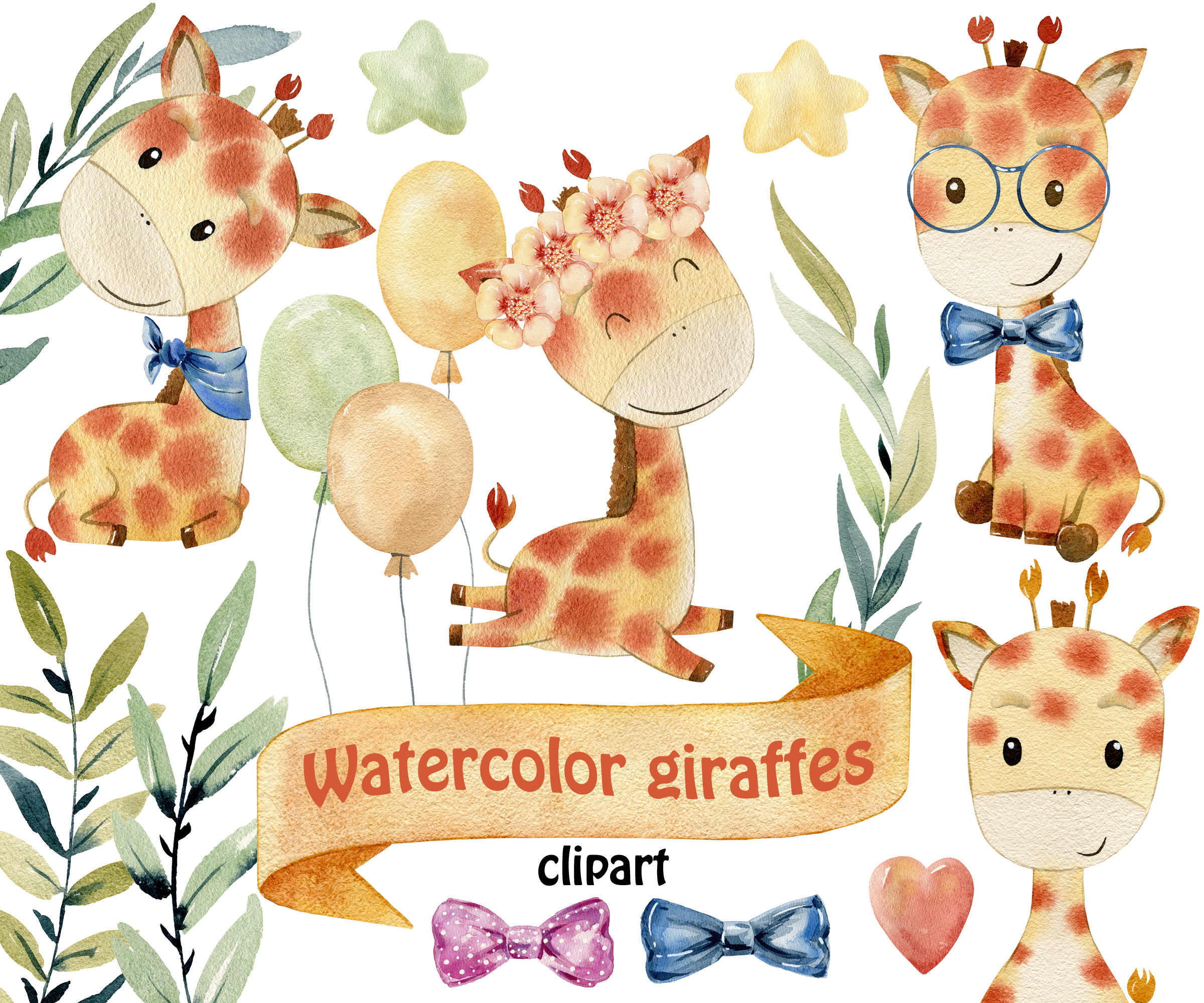 Watercolor giraffes clipart. | Inspire Uplift