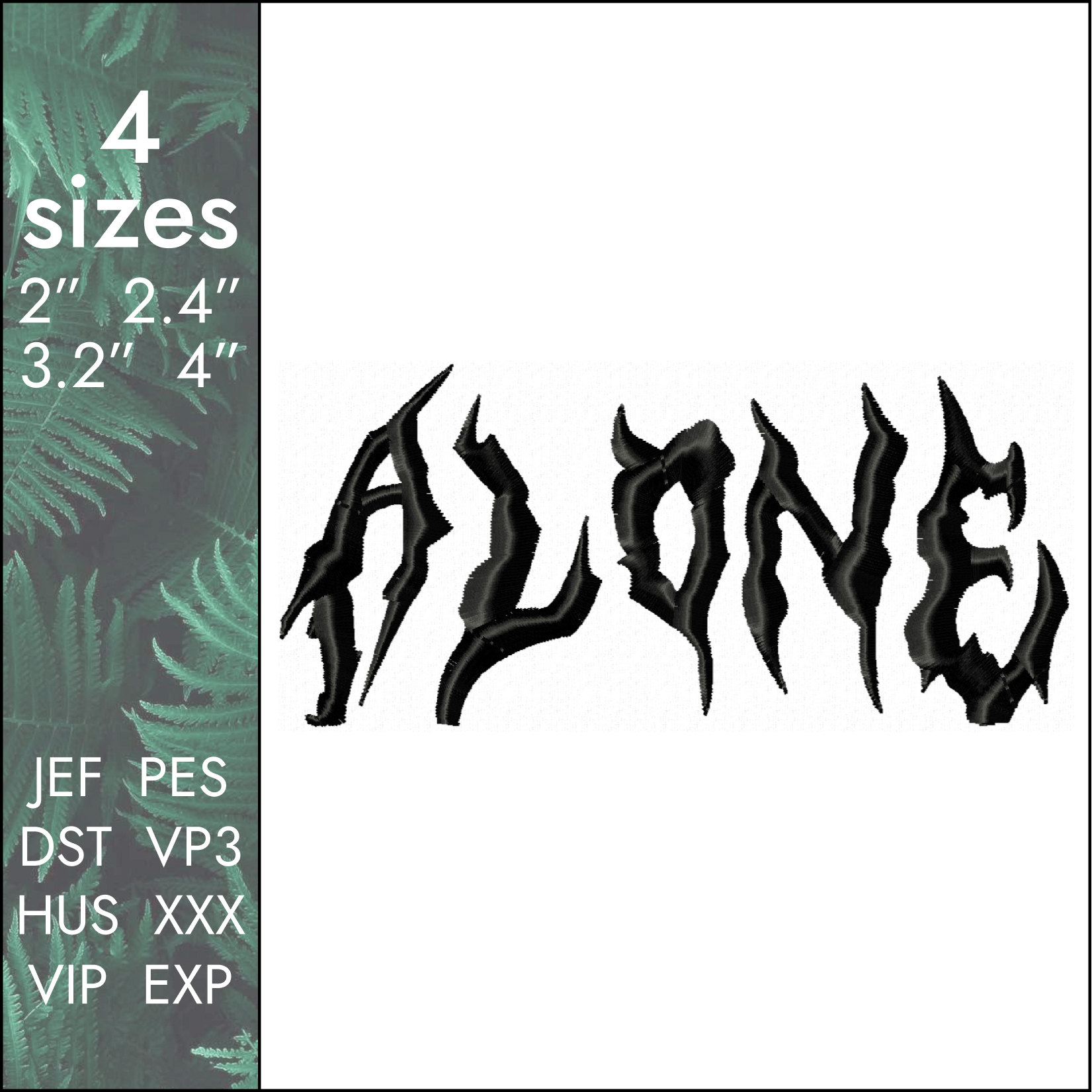 Alone Embroidery Design, sad loneliness gothic files font - Inspire Uplift