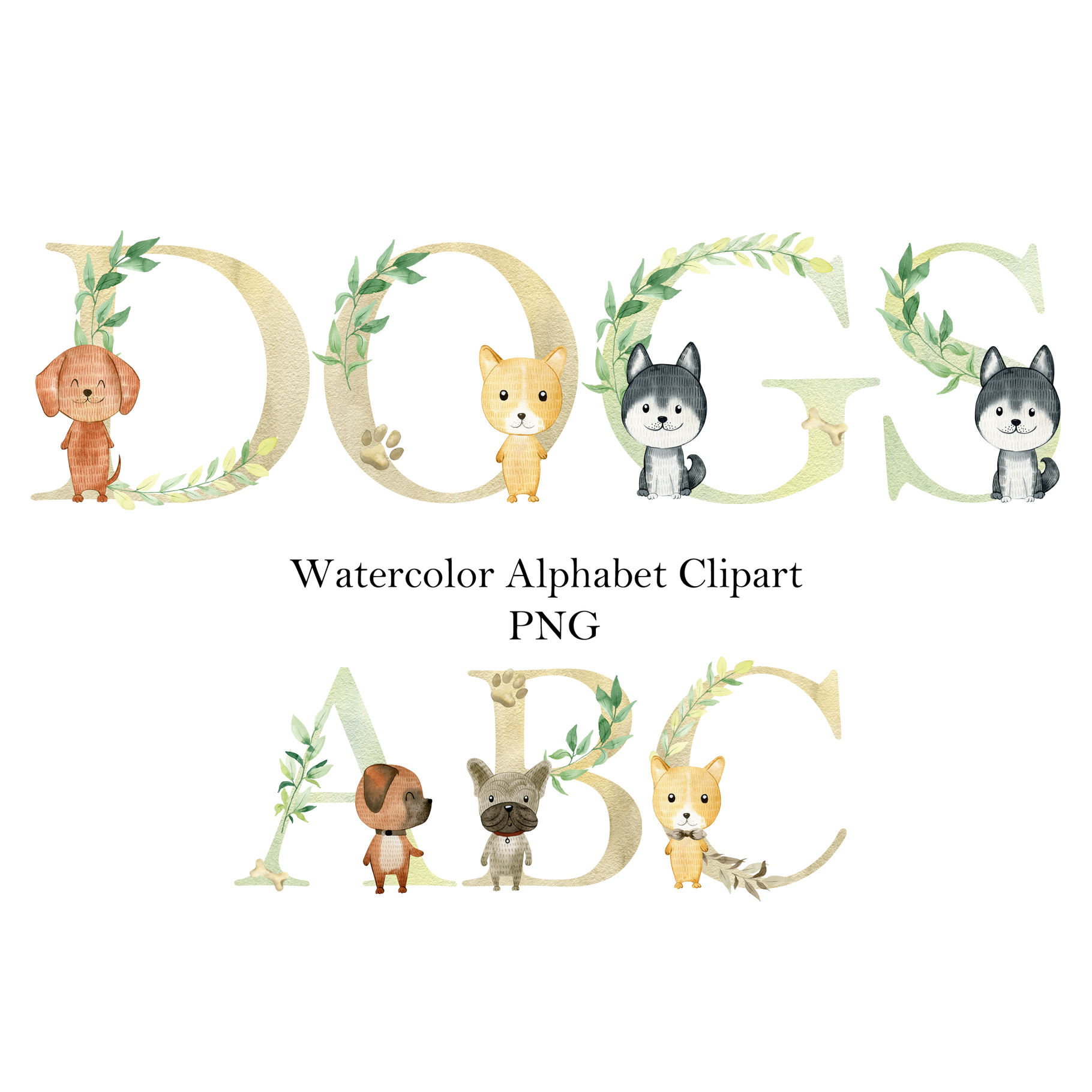Watercolor dogs, animals alphabet, letter wall decor | Inspire Uplift