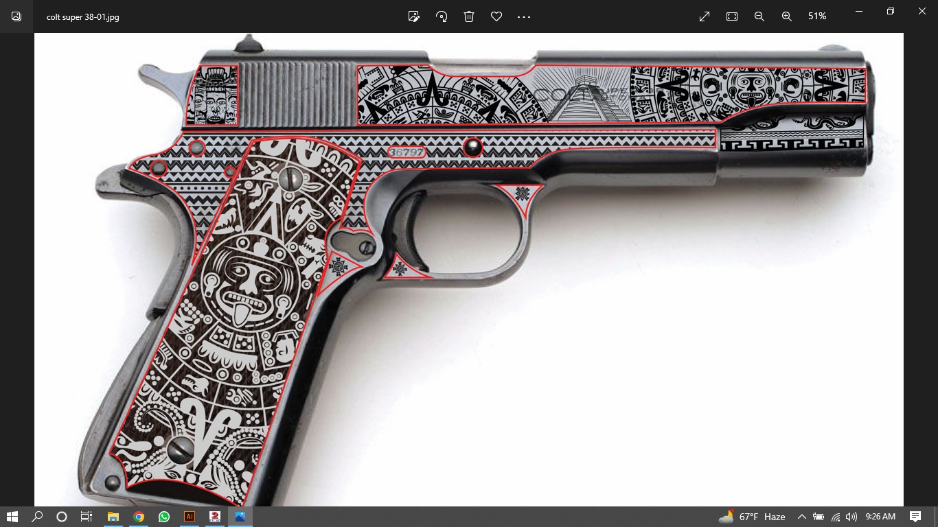 Colt1911 super38 Aztec vector design EZcad ready files - Inspire Uplift