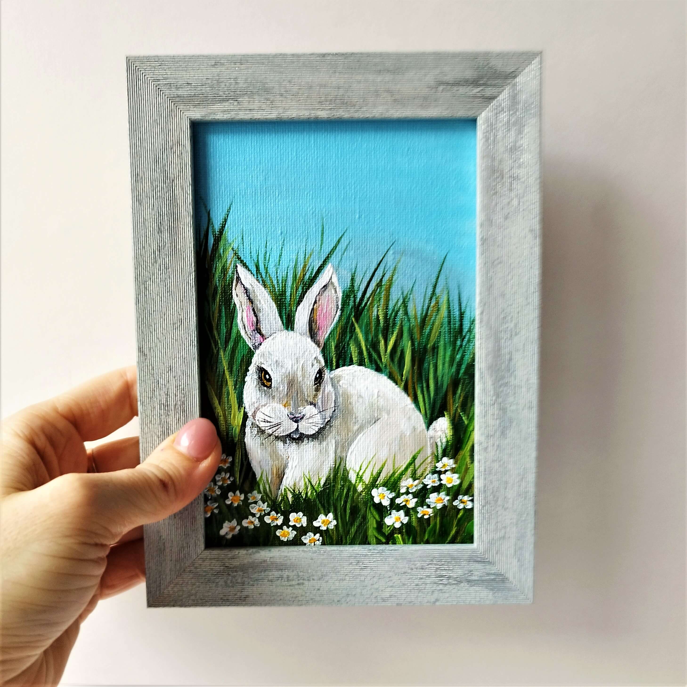 Rabbit Painting White Rabbit Portrait Painting Wall Decor An | Inspire ...