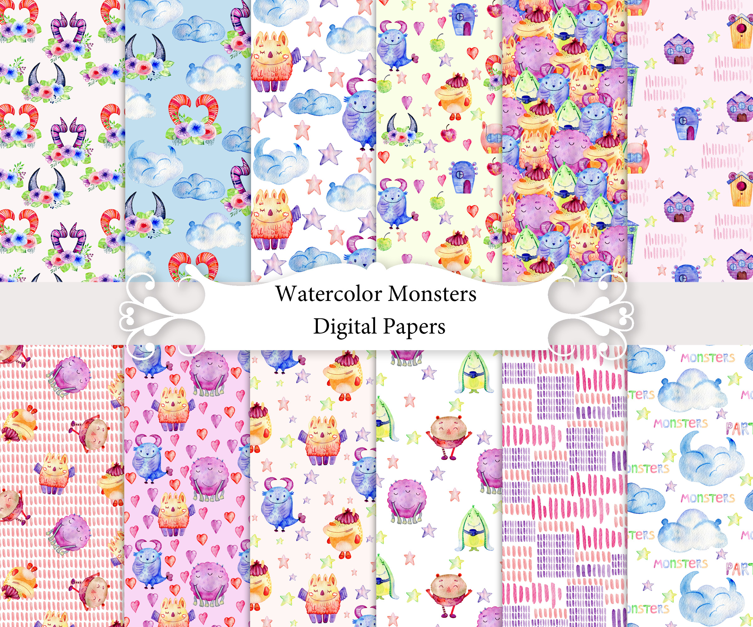 Seamless patterns with monsters. | Inspire Uplift